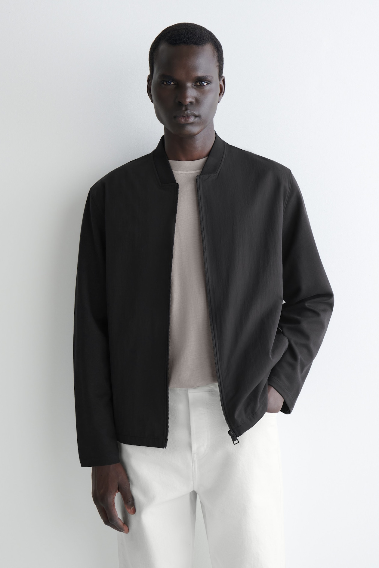 NYLON-PANELLED BOMBER JACKET - BLACK | COS