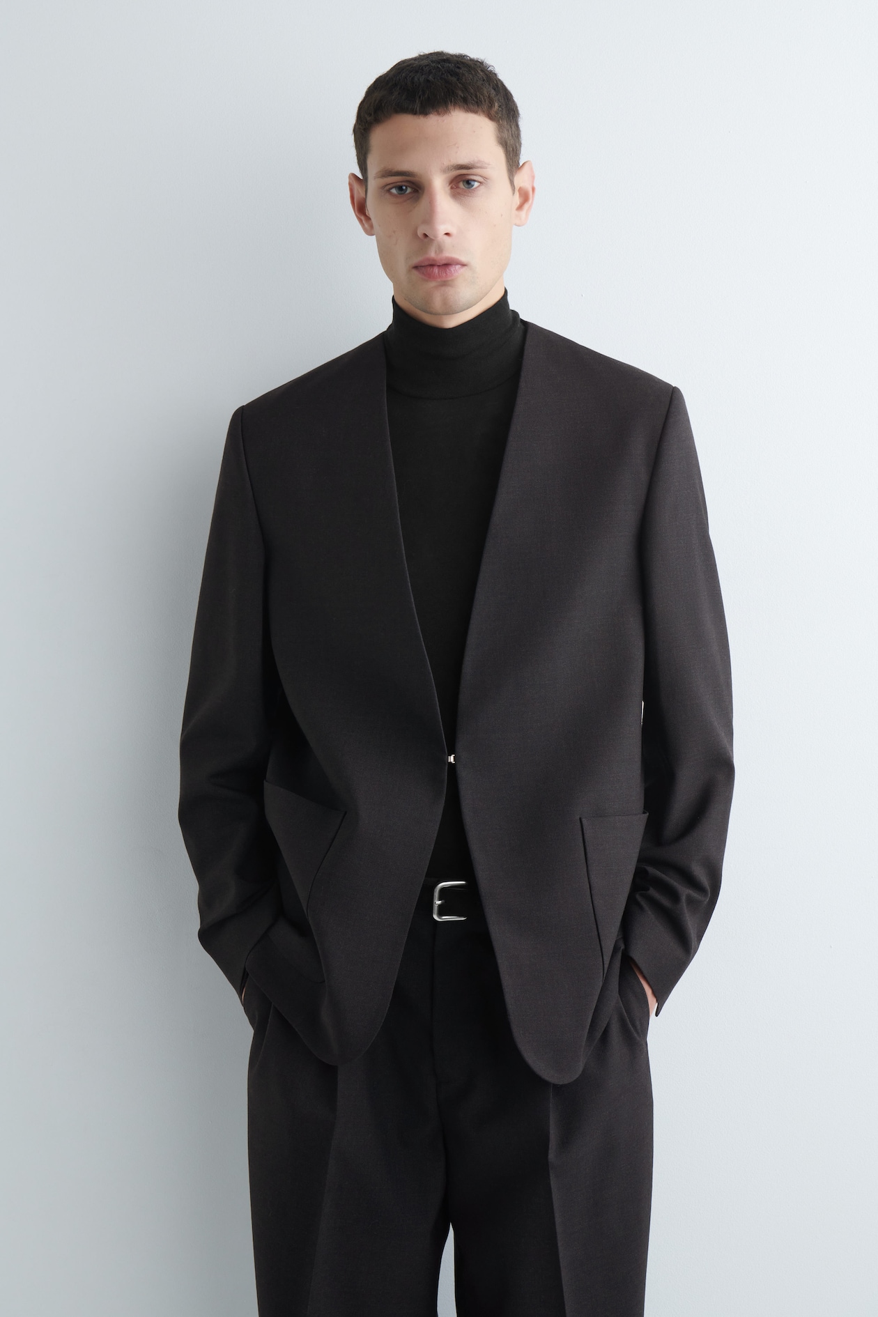 COLLARLESS WOOL BLAZER - CHARCOAL | COS US