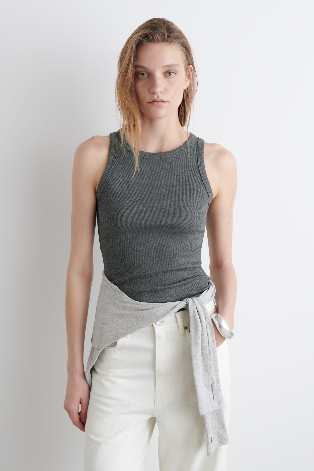 RIBBED TANK TOP - DARK GREY MÉLANGE | COS