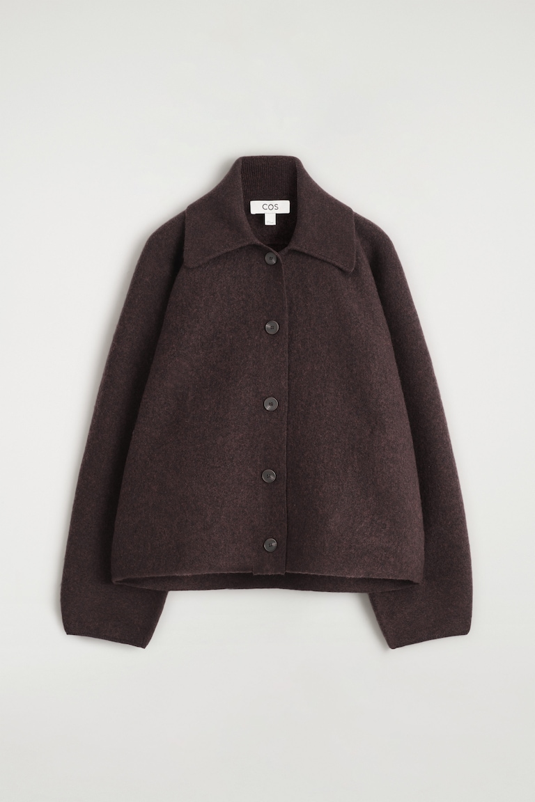 SCULPTED MERINO WOOL SHORT JACKET - DARK BROWN | COS