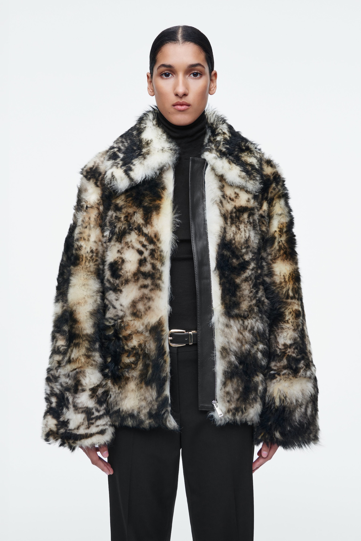 LEOPARD-EFFECT SHEARLING JACKET - NATURAL SHEARLING | COS