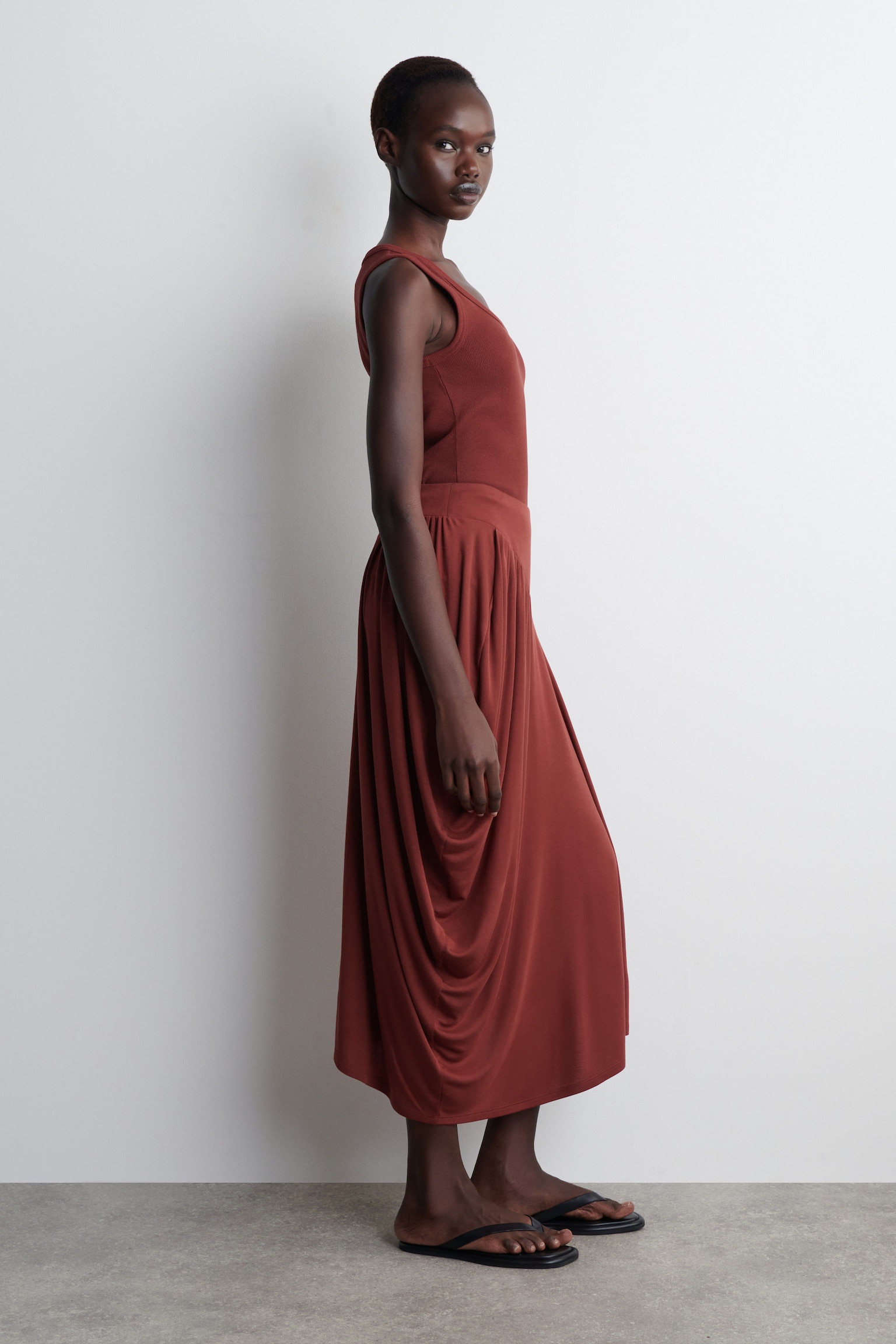 ASYMMETRIC DRAPED MIDI SKIRT - DARK RED | COS