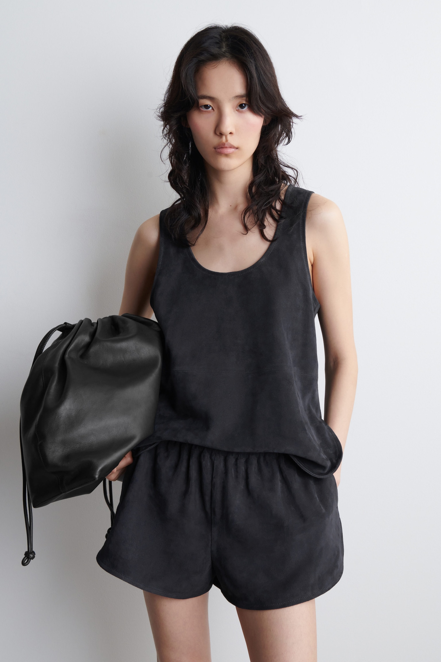 SCOOP-NECK SUEDE TANK TOP - ANTHRACITE | COS