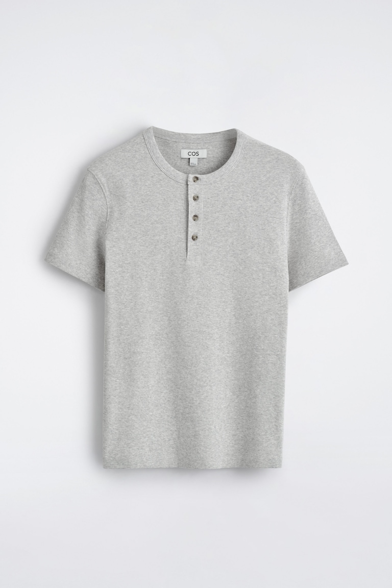SLIM-FIT RIBBED HENLEY T-SHIRT - GREY MÉLANGE | COS