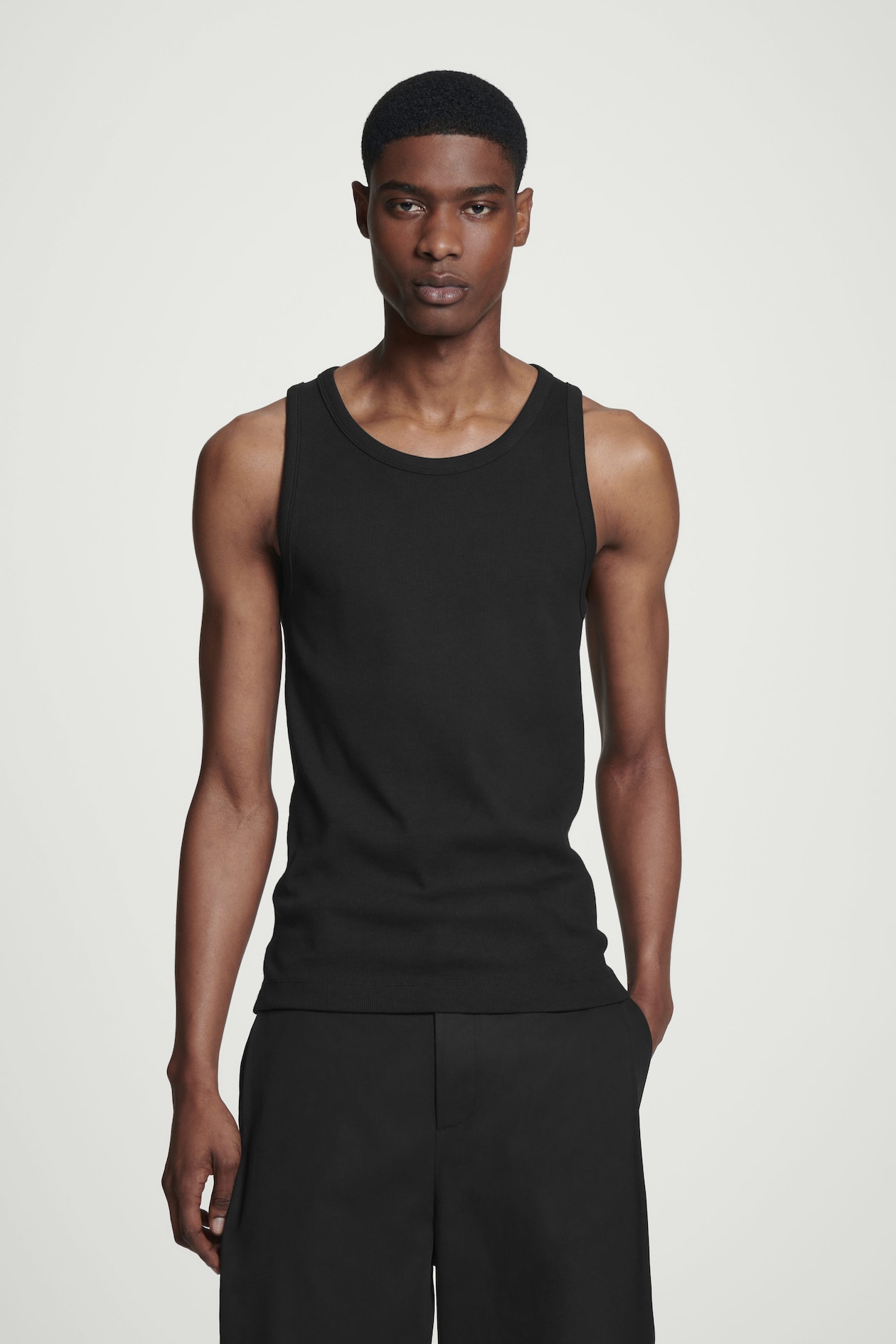 SLIM RIBBED COTTON TANK TOP - BLACK | COS