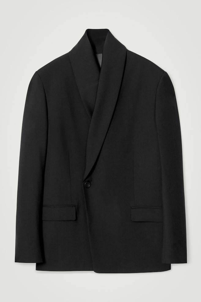 RELAXED SHAWL-COLLAR WOOL-HOPSACK BLAZER - BLACK | COS