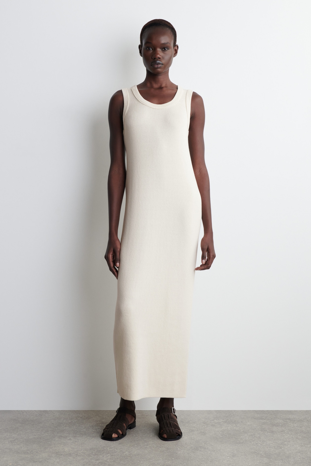 COTTON-SILK TANK DRESS - IVORY | COS