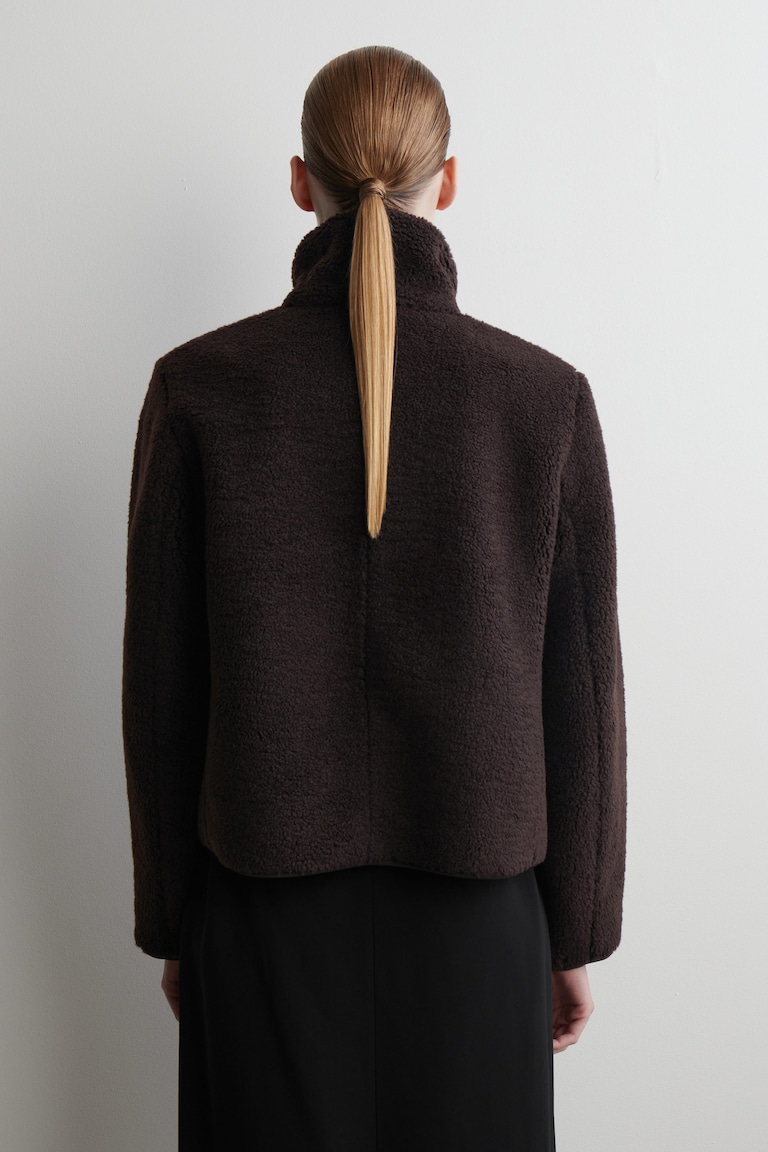 FUNNEL-NECK TEDDY JACKET - DARK BROWN | COS