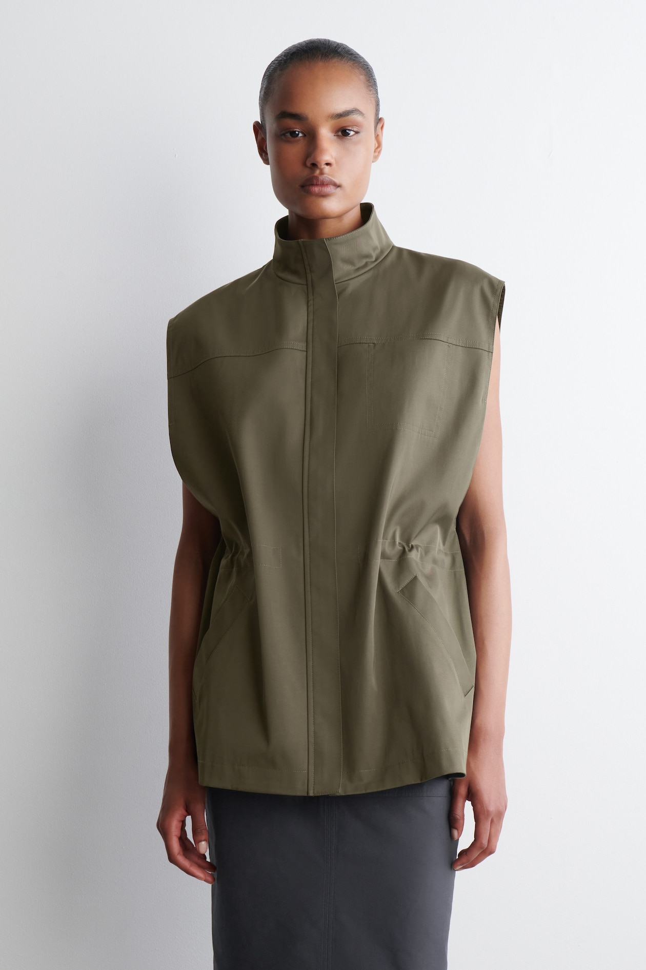 MOCK-NECK UTILITY VEST - KHAKI | COS