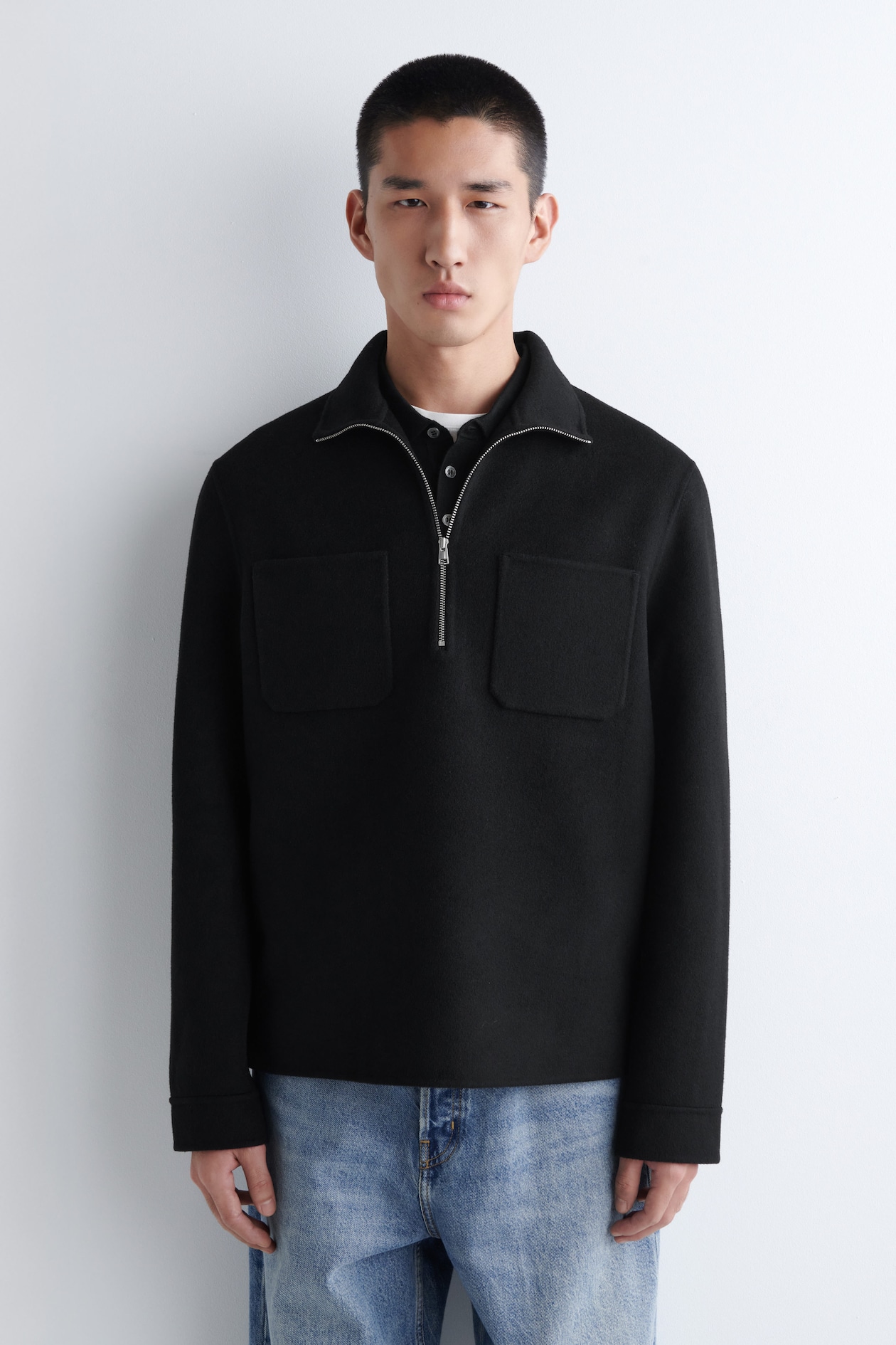 DOUBLE-FACED WOOL ZIP-UP SWEATSHIRT - BLACK | COS