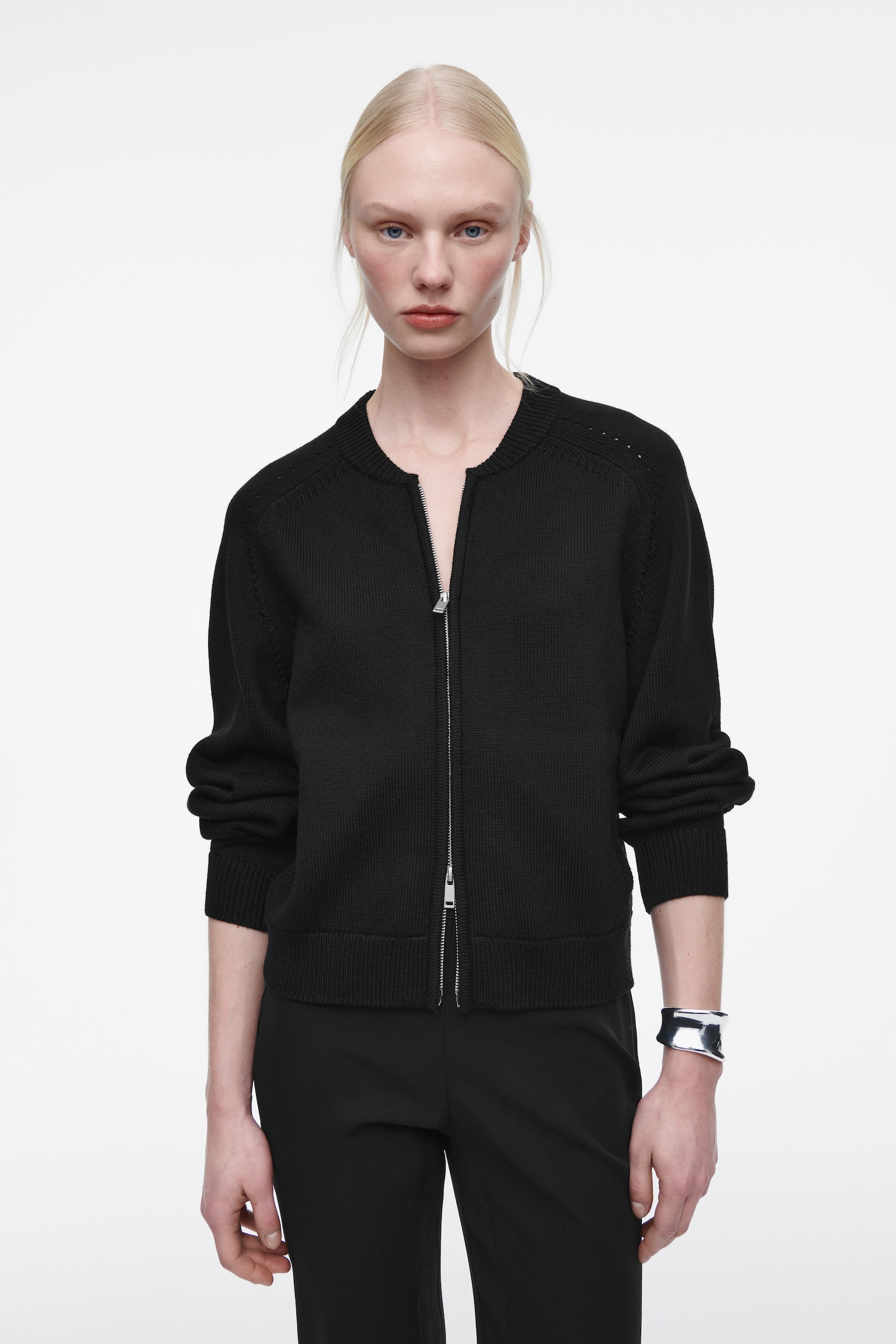 POINTELLE-KNIT WOOL JACKET - BLACK | COS