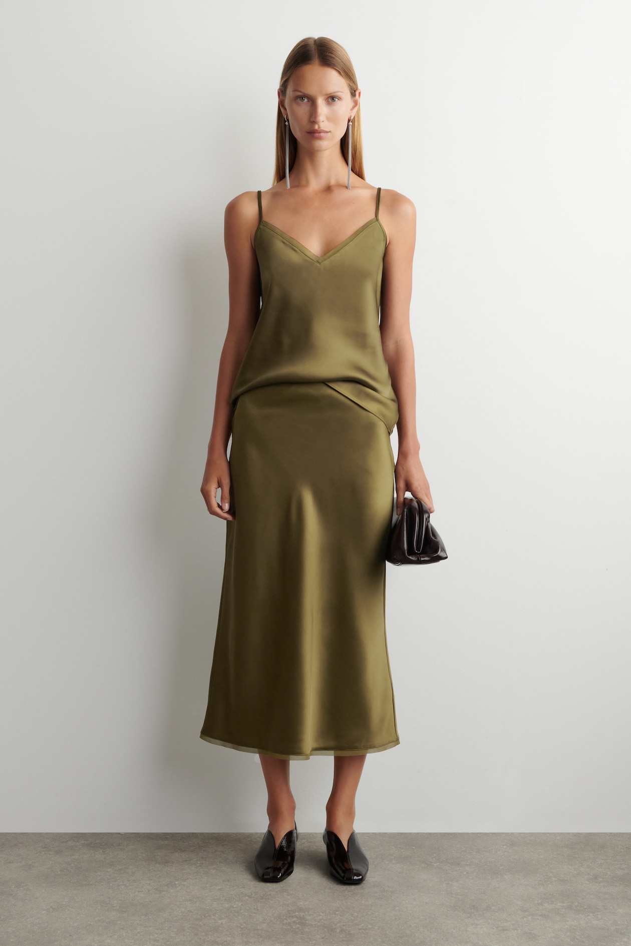 BIAS-CUT SATIN MIDI SKIRT - BROWN | COS