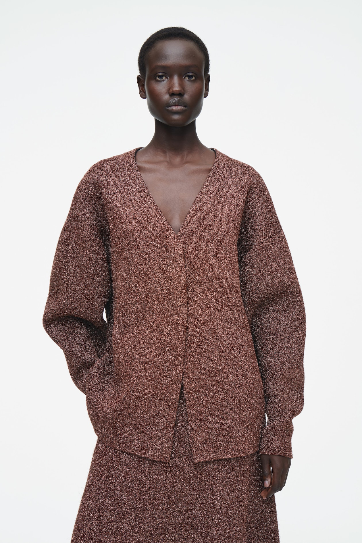 SPARKLY MERINO WOOL CARDIGAN - MAHOGANY | COS