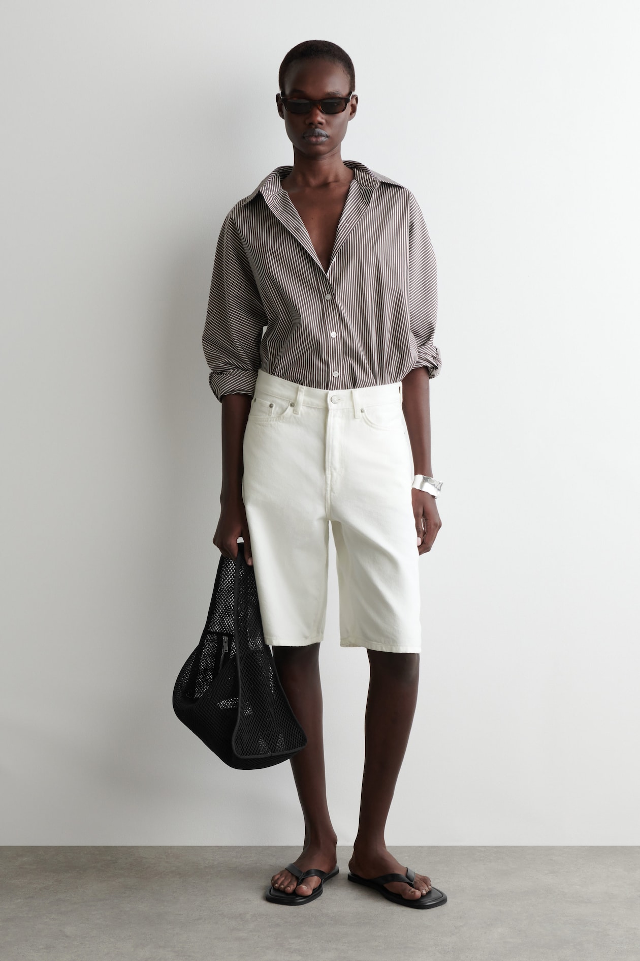 LONGLINE DENIM SHORTS - CHALK | COS