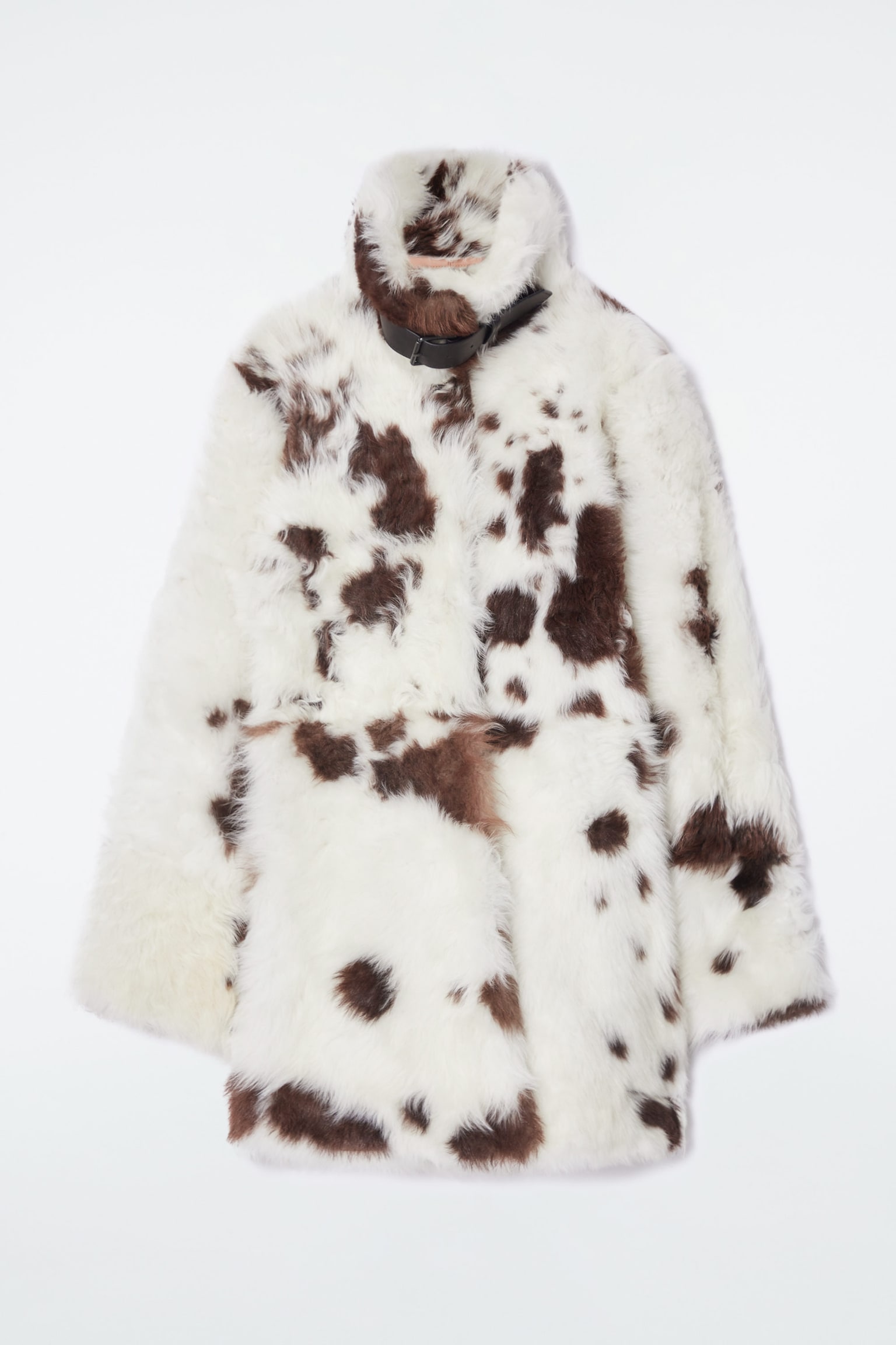 THE FUNNEL-NECK SHEARLING COAT - NATURAL SHEARLING | COS