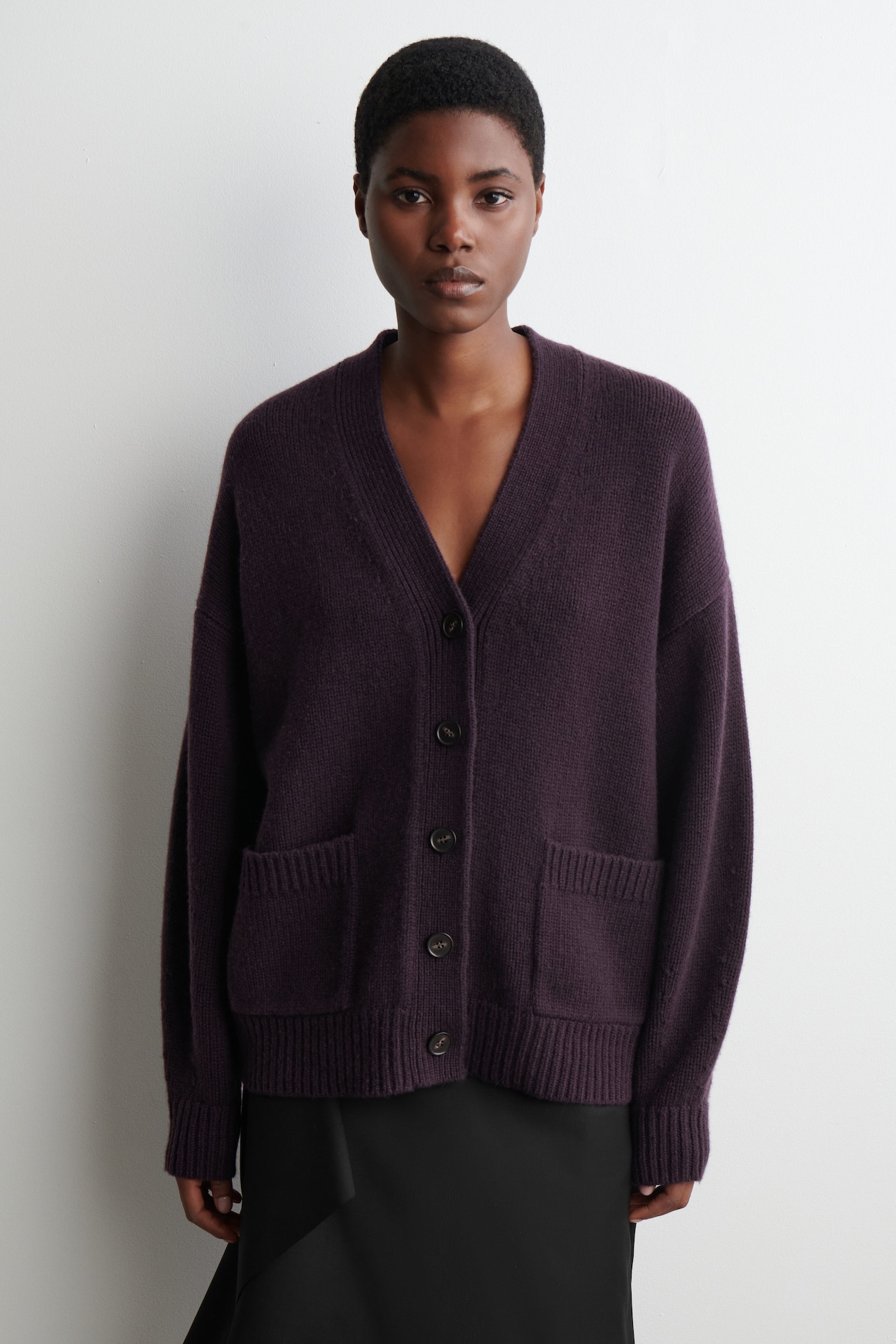OVERSIZED CASHMERE-BLEND CARDIGAN - DARK PURPLE | COS