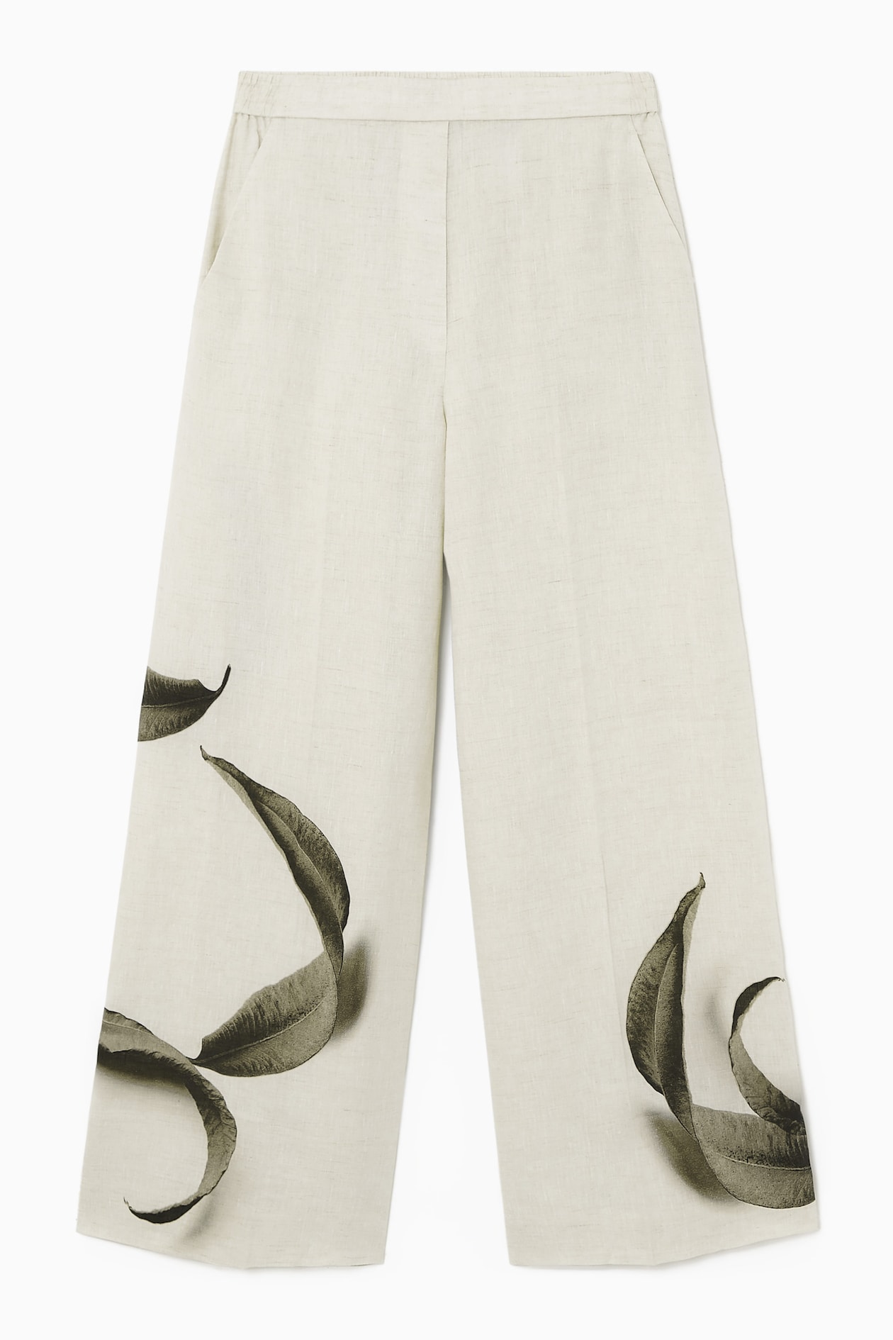 LEAF-PRINT LINEN PANTS - BEIGE / LEAF PRINT | COS