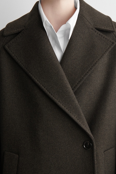 OVERSIZED DOUBLE-BREASTED WOOL LONG COAT - DARK GREEN | COS US