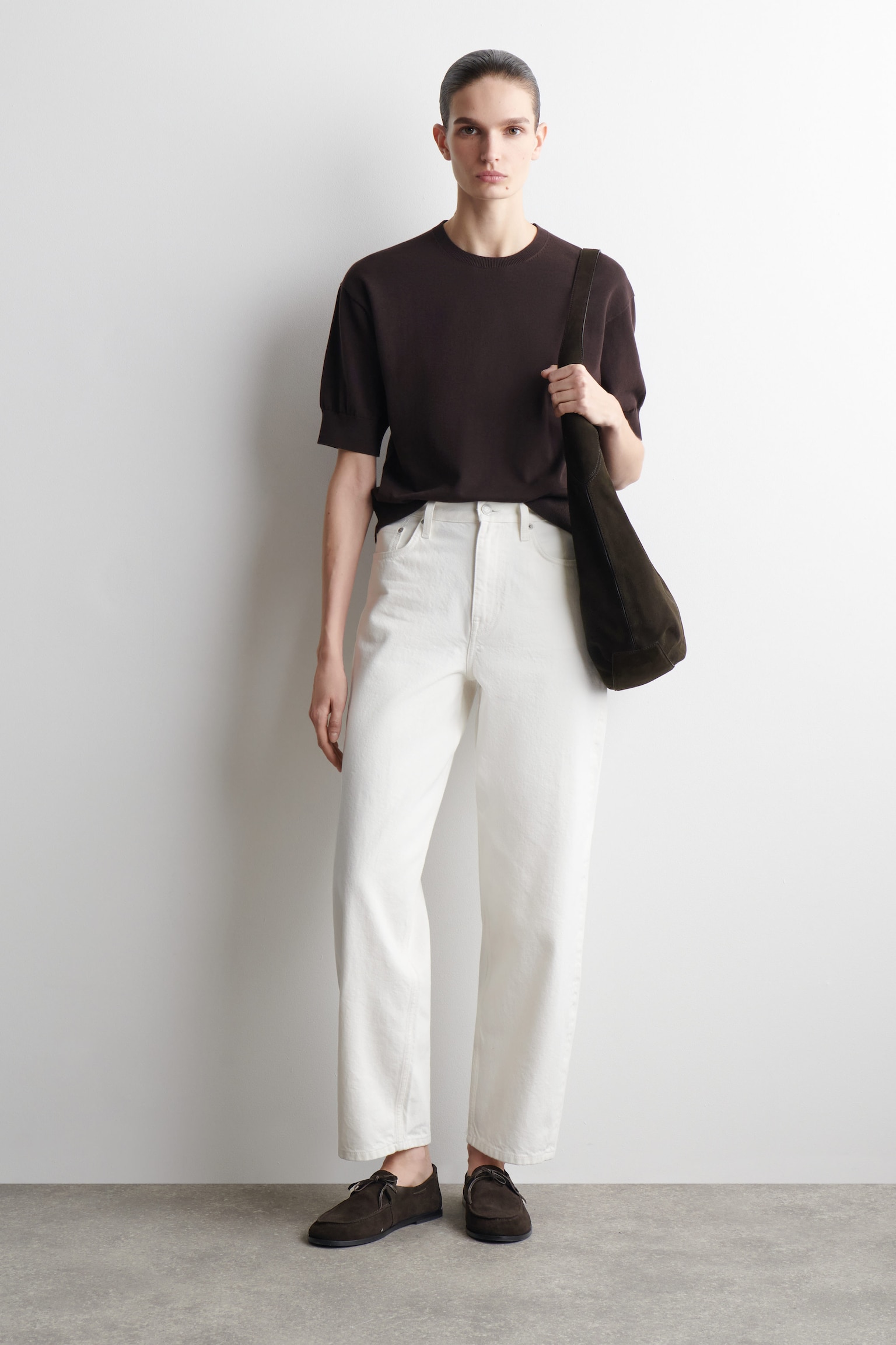 KNITTED COTTON T-SHIRT - DARK BROWN | COS DE