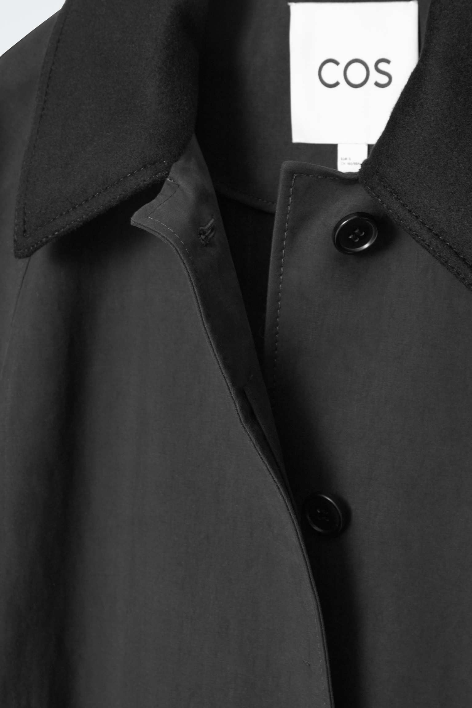 WOOL-TRIMMED LONG CAR COAT - BLACK | COS