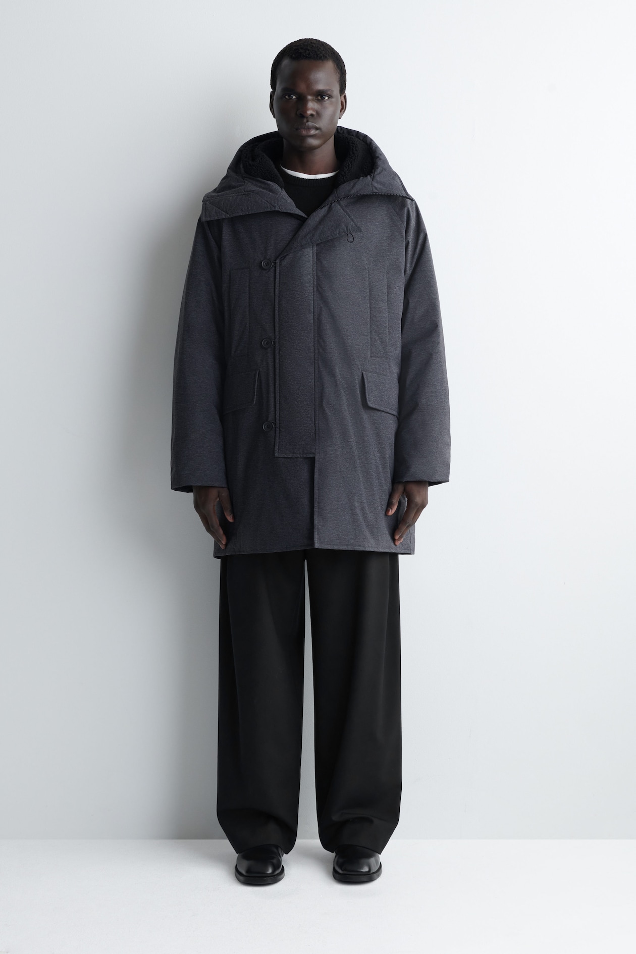 TECHNICAL HOODED DOWN PARKA - DARK GREY | COS