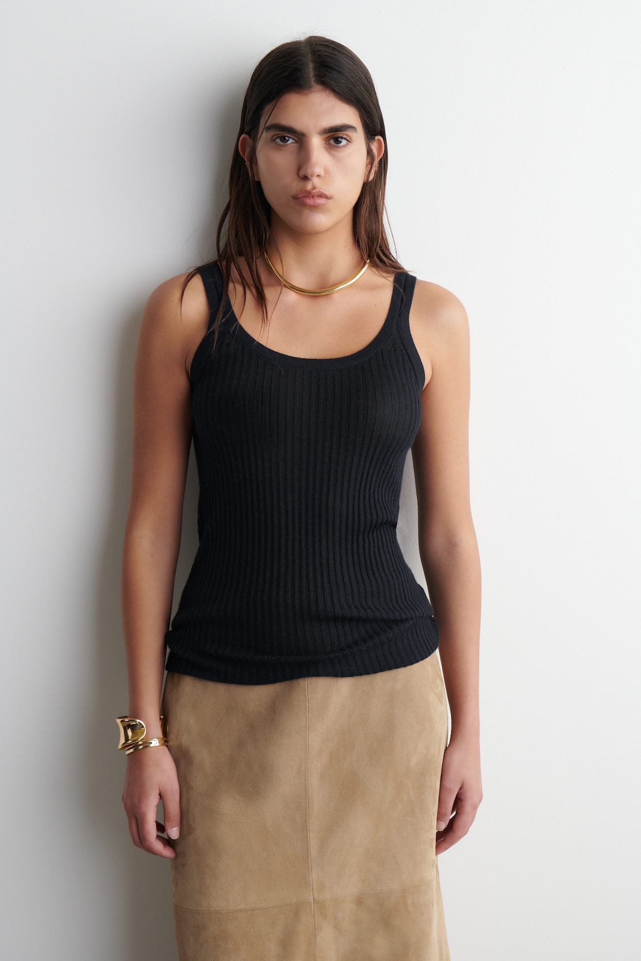 RIBBED CASHMERE-SILK TANK TOP - NAVY | COS
