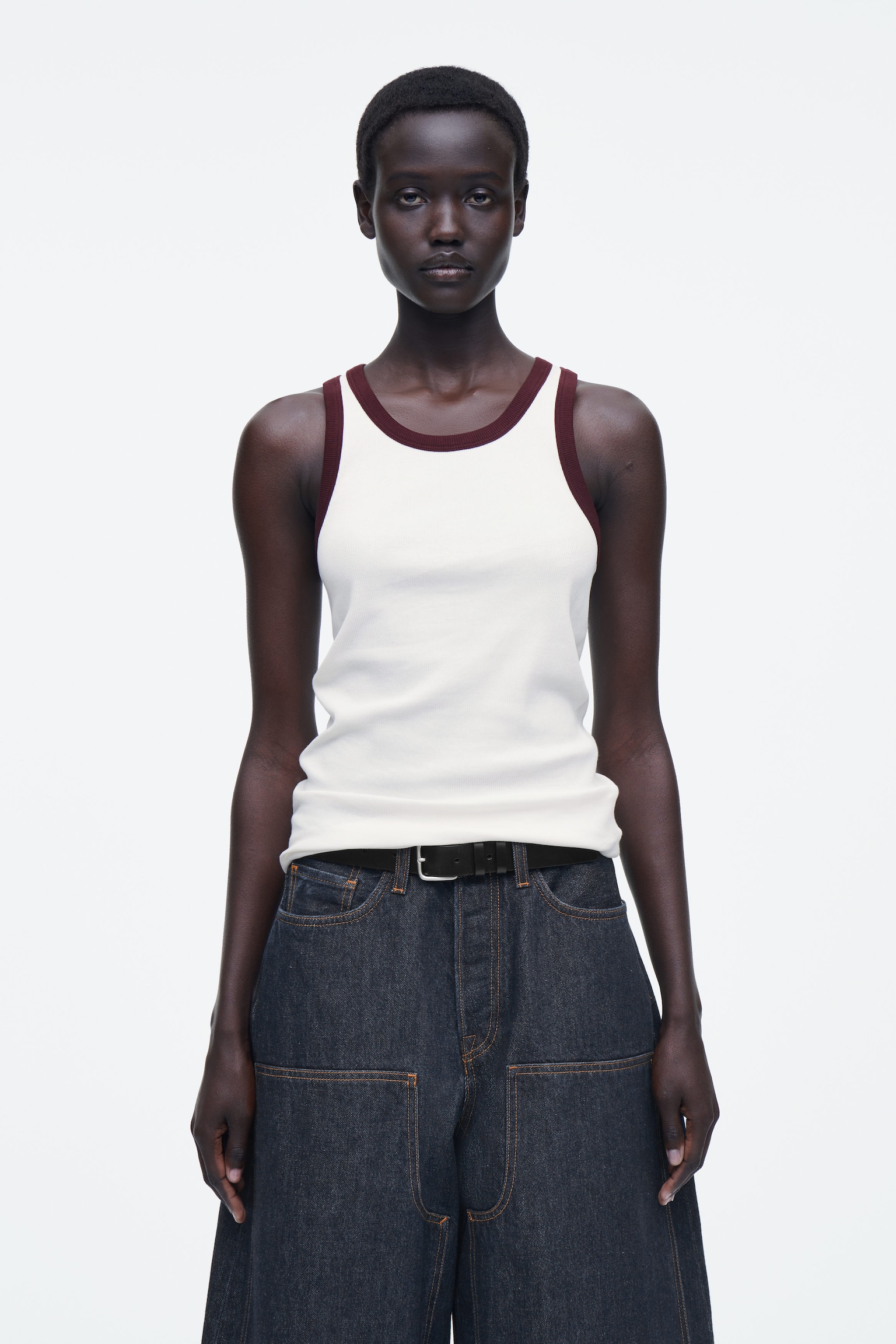 RIBBED TANK TOP - ECRU / BLACK | COS