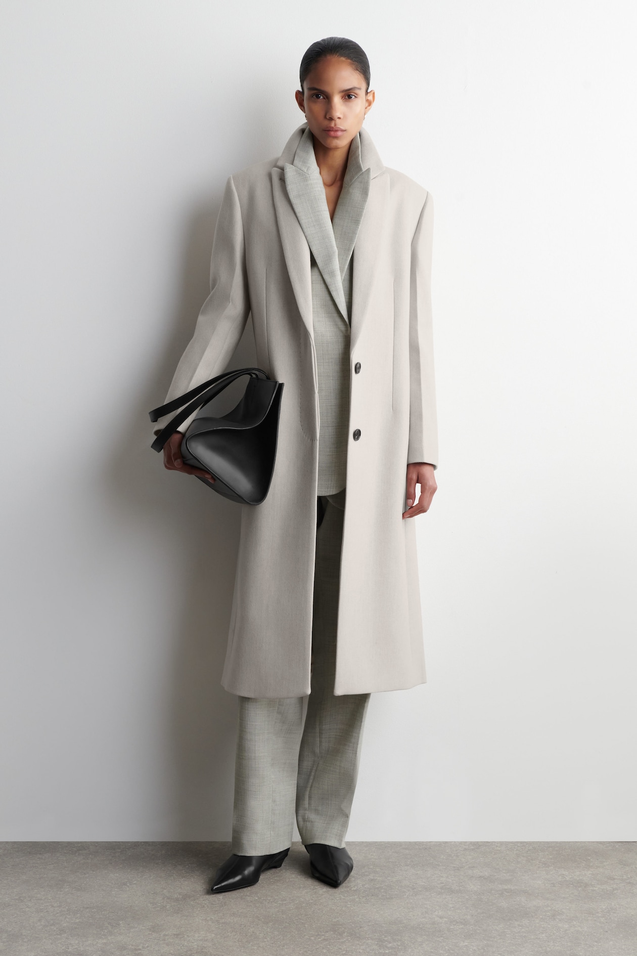 TAILORED WOOL-TWILL LONG COAT - LIGHT BEIGE | COS US