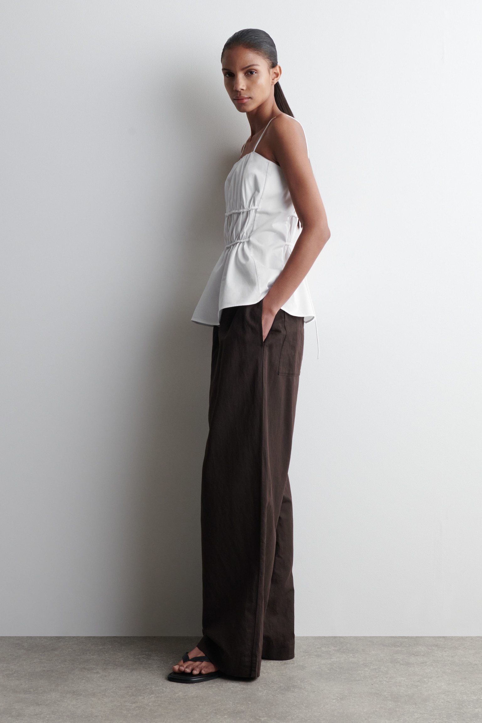 GATHERED COTTON PEPLUM TOP - WHITE | COS