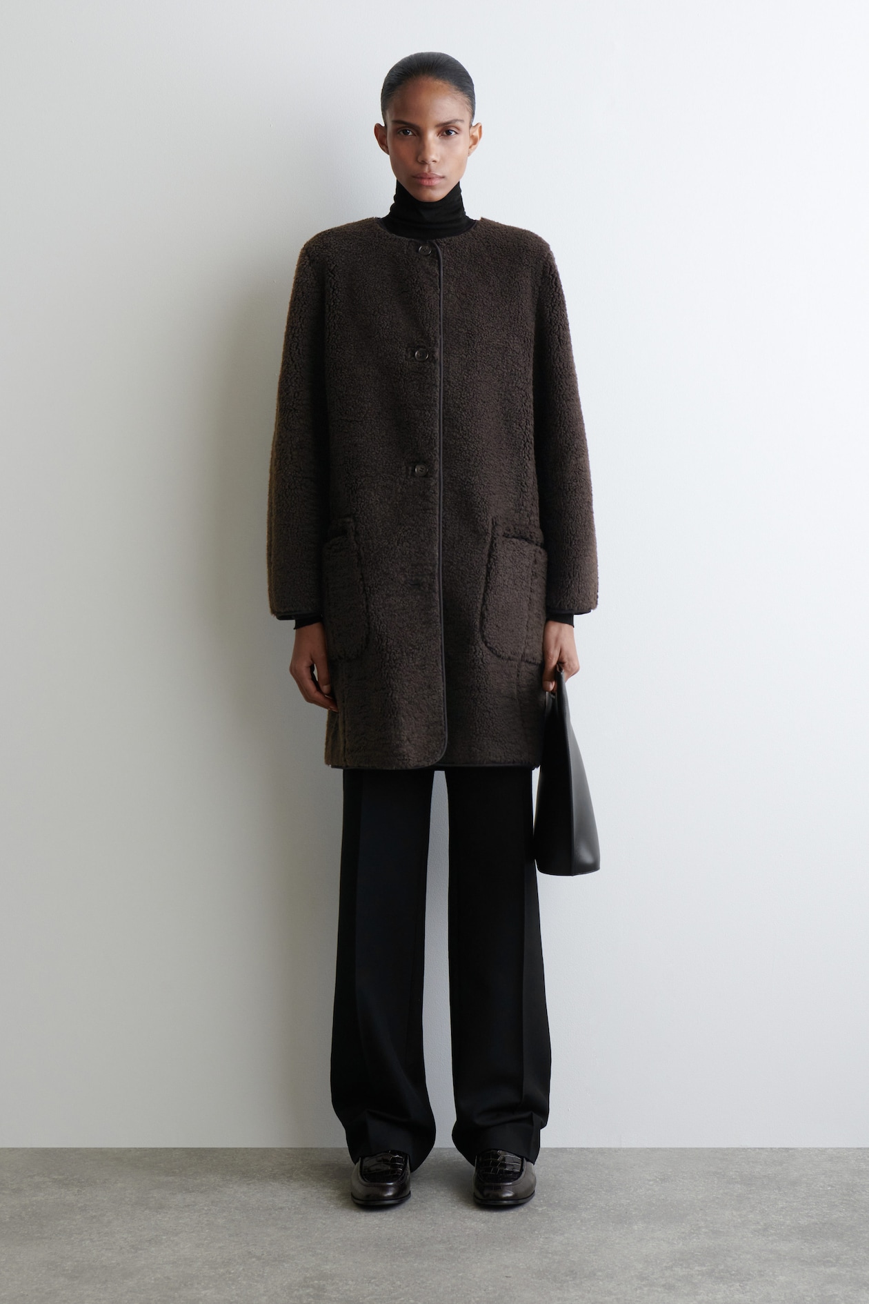 LONGLINE TEDDY JACKET - DARK BROWN | COS