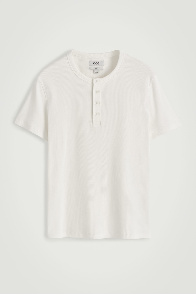 SLIM-FIT RIBBED HENLEY T-SHIRT - WHITE | COS