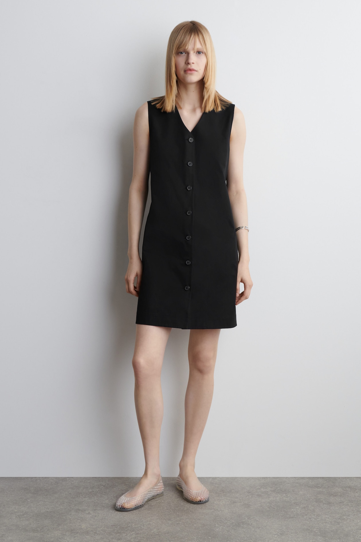 BUTTONED PIMA COTTON MINI DRESS - BLACK | COS