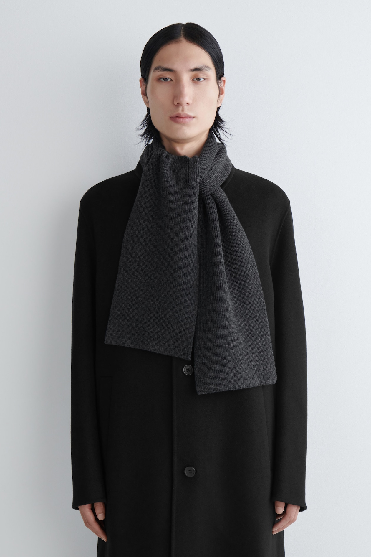 RIBBED WOOL SCARF - CHARCOAL | COS