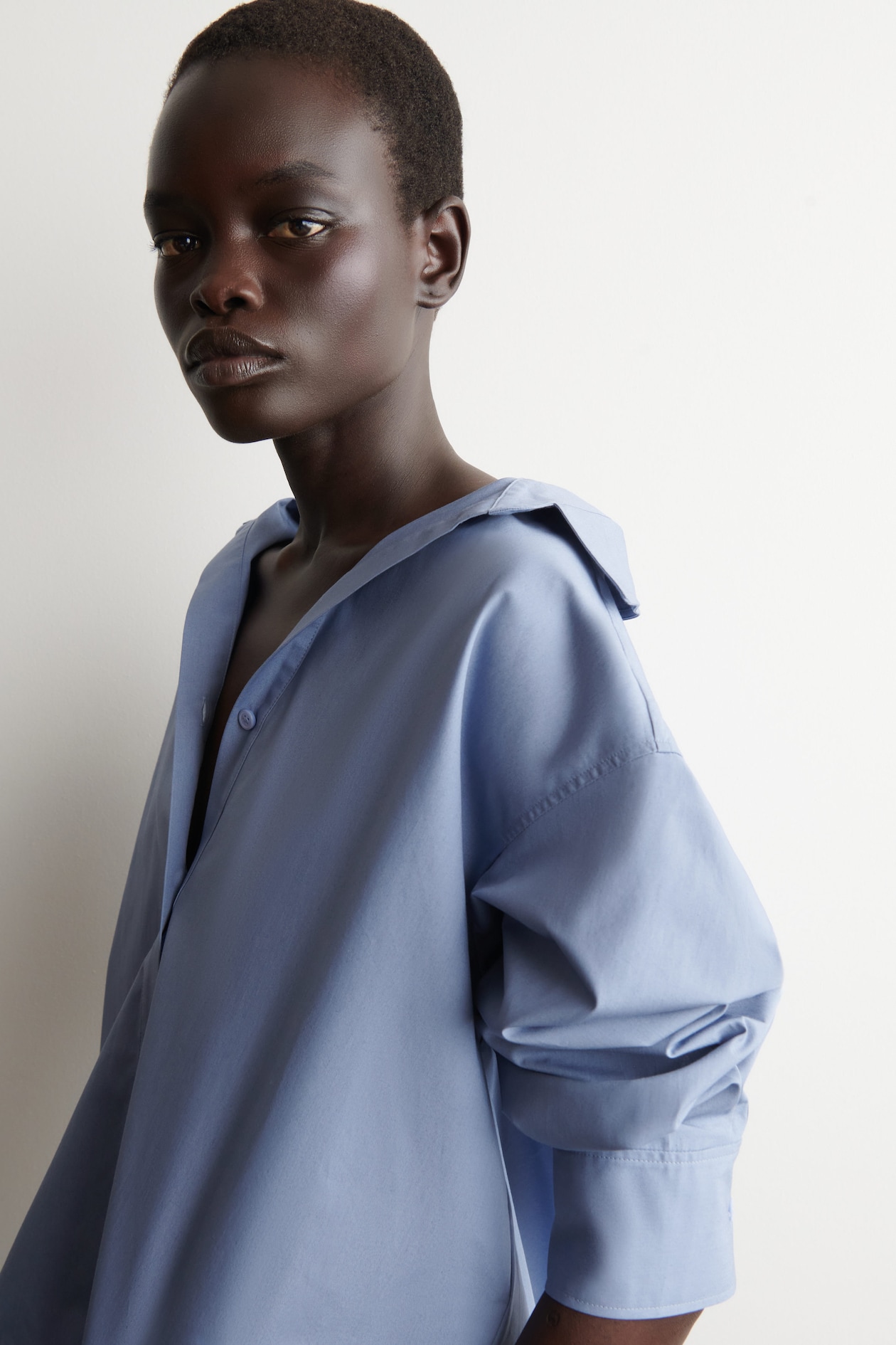 OPEN-COLLAR COTTON SHIRT - BLUE | COS GB