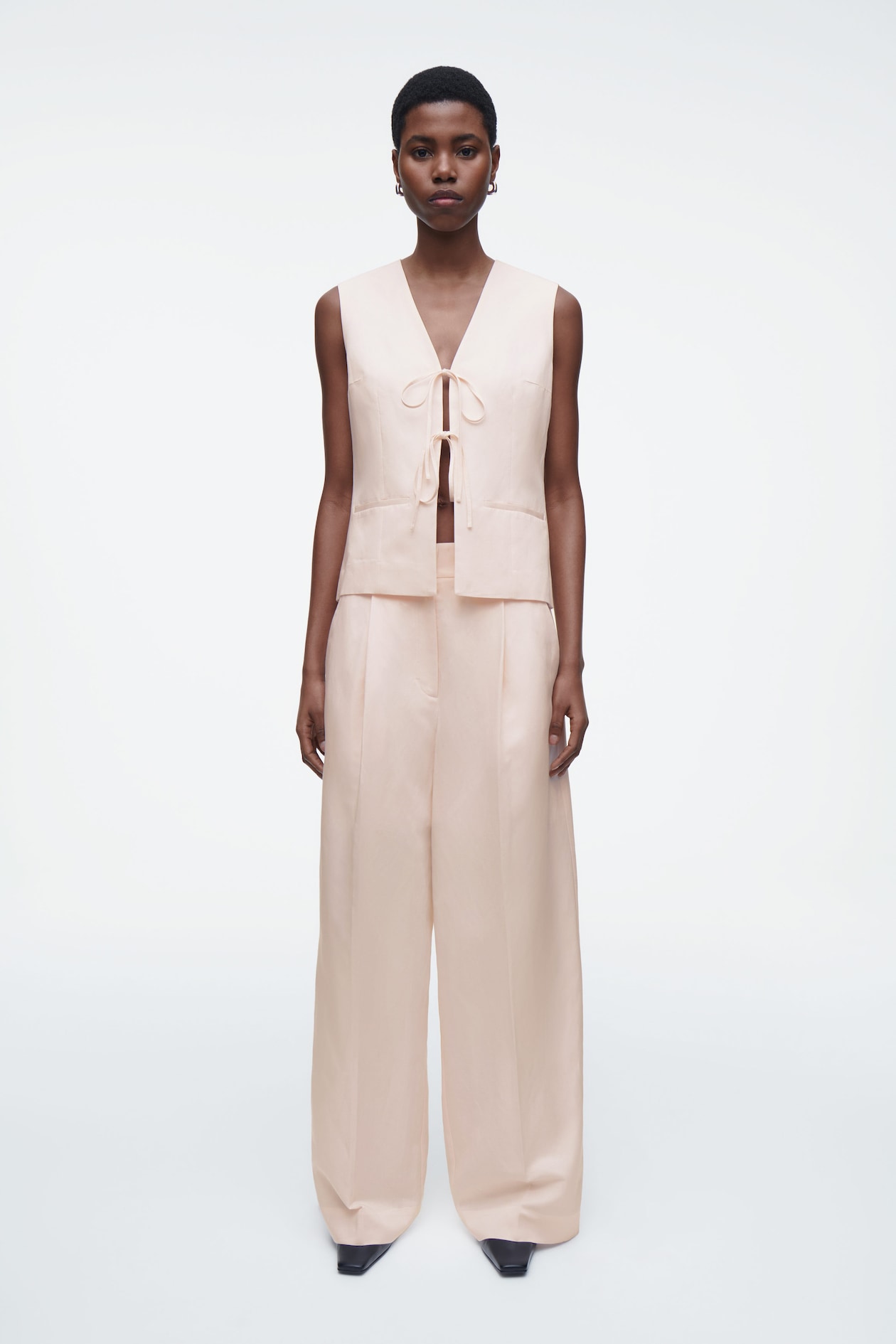 RELAXED LINEN-BLEND WIDE-LEG TROUSERS - LIGHT PINK | COS