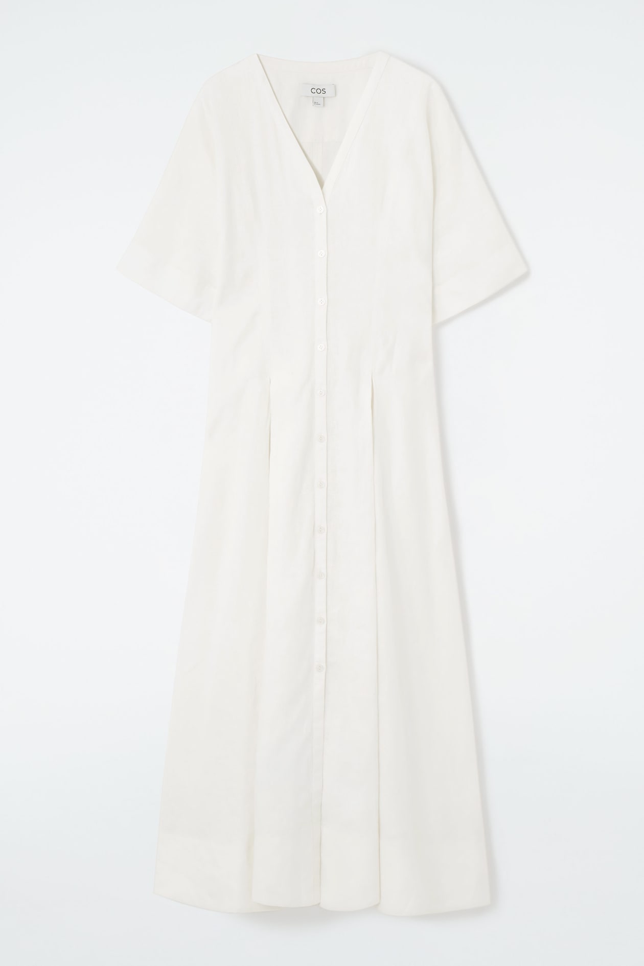 ROBE-CHEMISE MIDI TRAPÈZE À PLIS - BLANC | COS