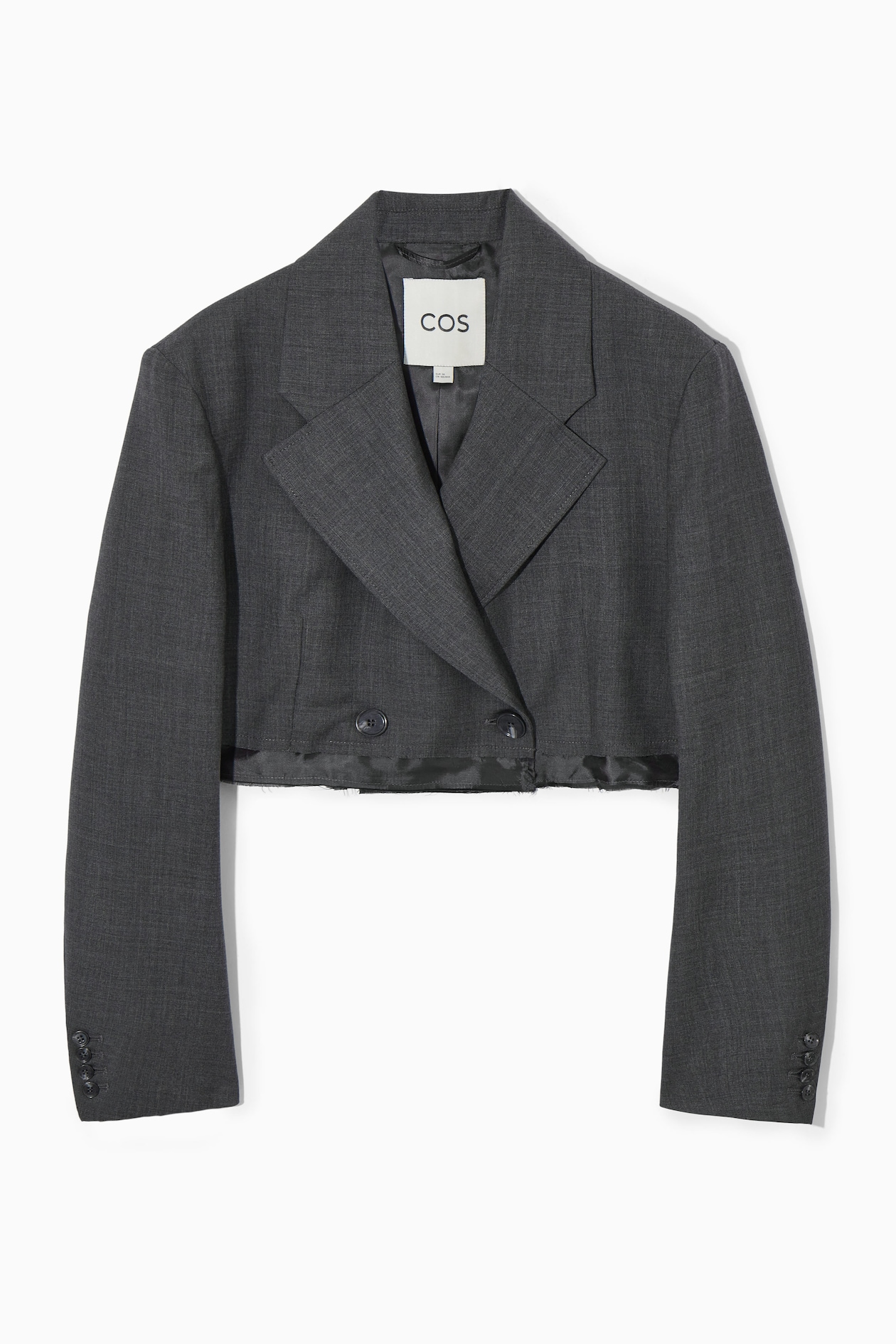 RELAXED DECONSTRUCTED CROPPED WOOL BLAZER - DARK GREY | COS