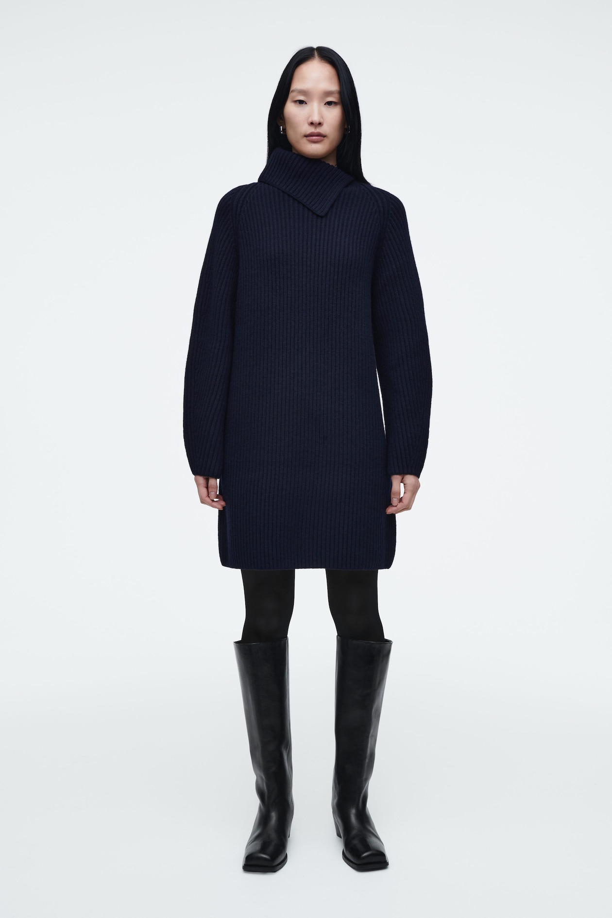WRAP-COLLAR WOOL DRESS - NAVY | COS