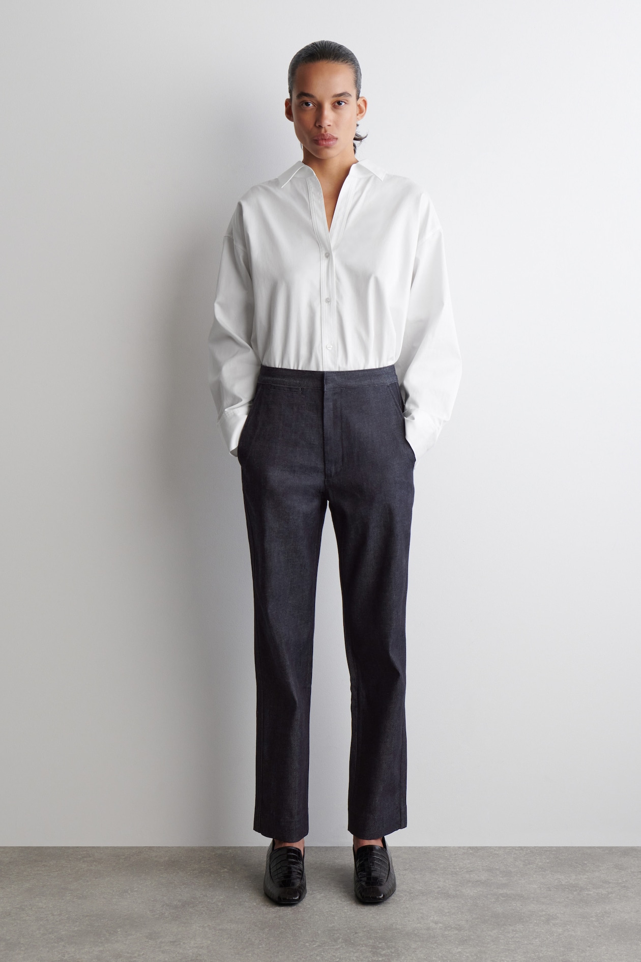 STRAIGHT-LEG DENIM TROUSERS - DARK BLUE | COS