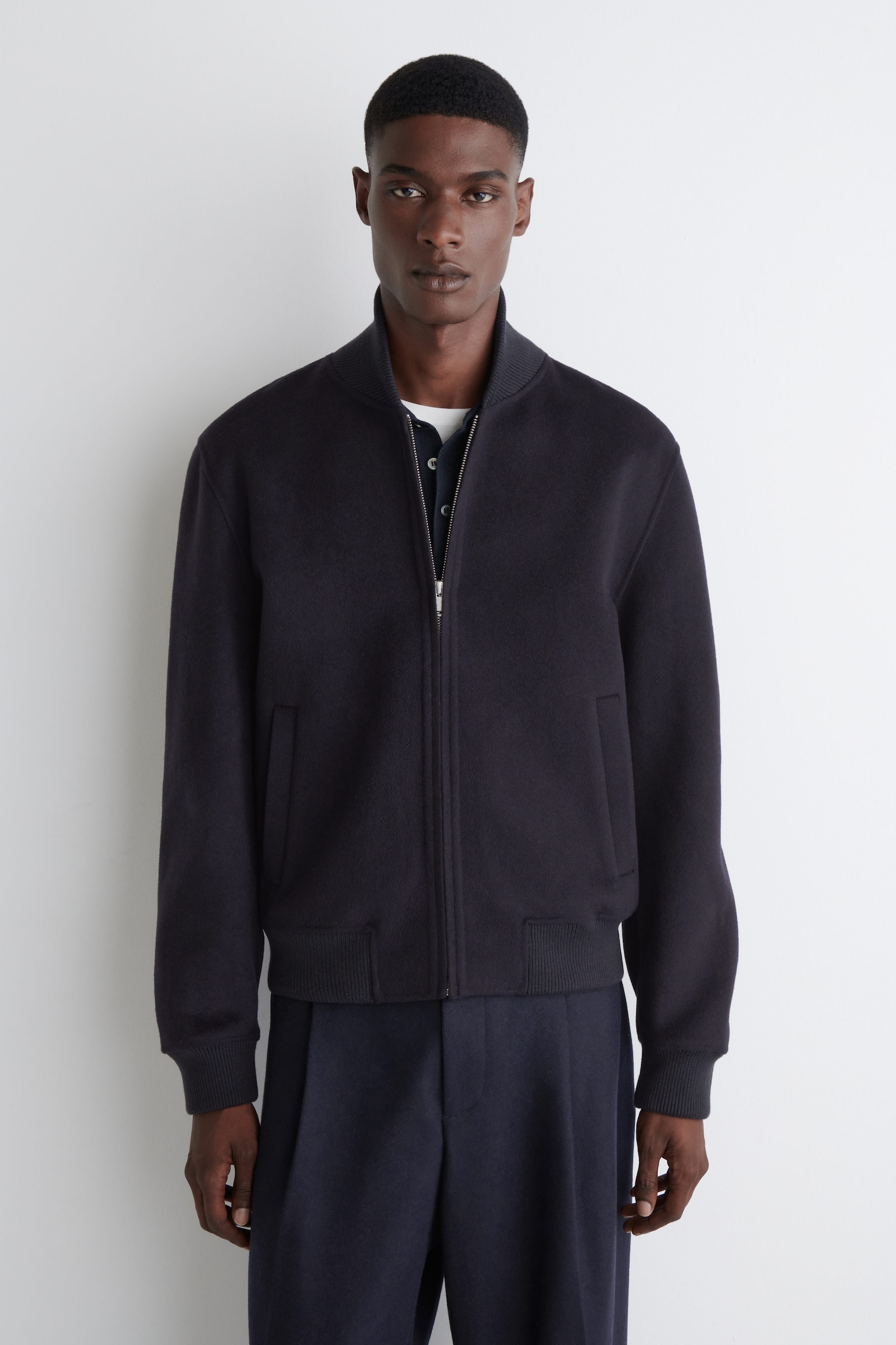 DOUBLE-FACED WOOL BOMBER JACKET - NAVY | COS GB
