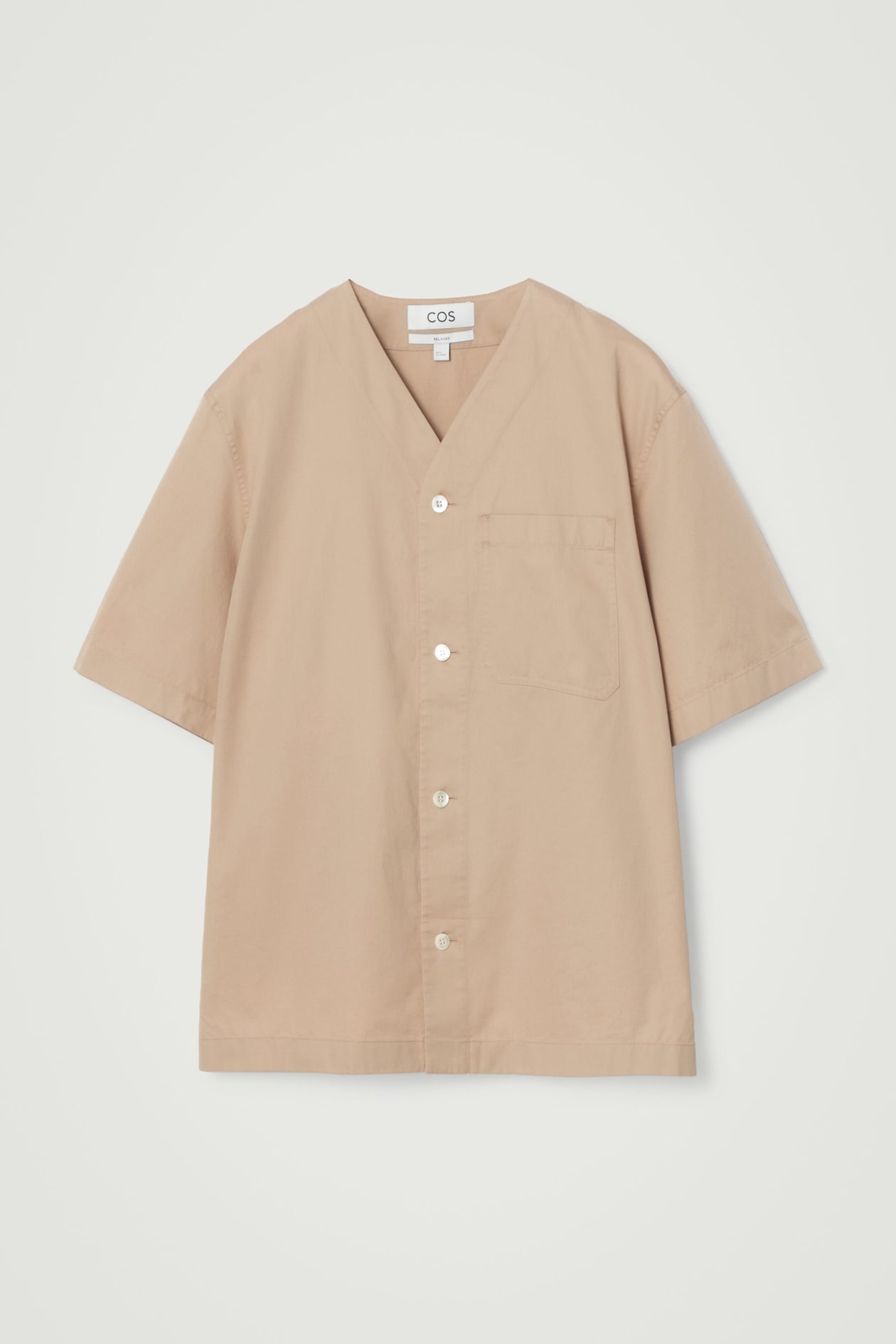 RELAXED COLLARLESS COTTON SHIRT - BEIGE | COS