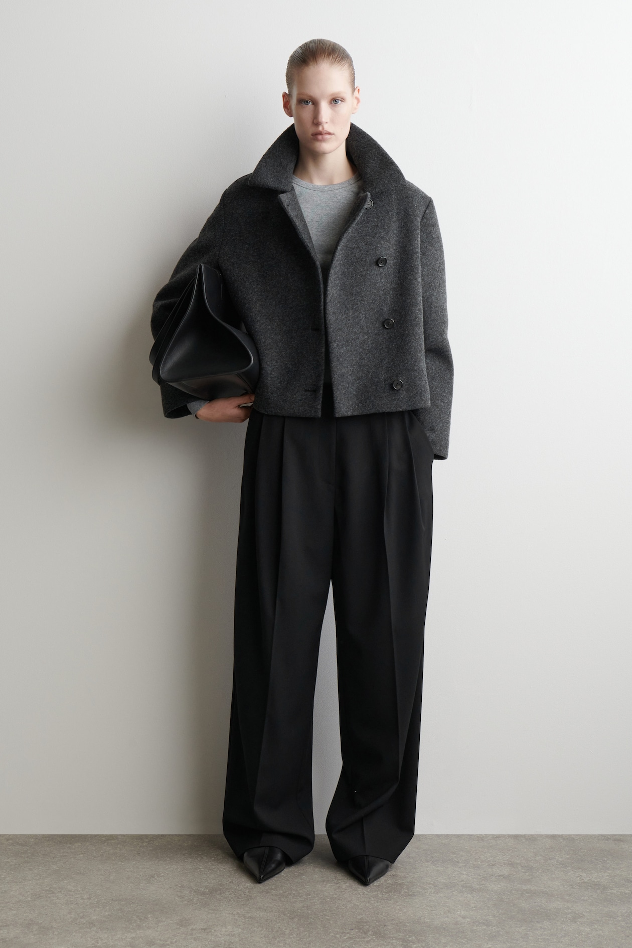 BOILED WOOL-BLEND SHORT JACKET - DARK-GRAY MÉLANGE | COS