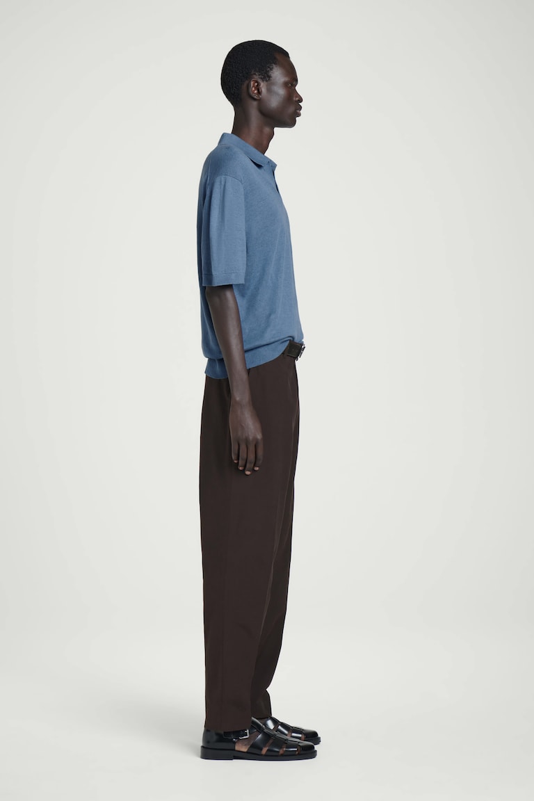KNITTED LINEN POLO SHIRT - BLUE | COS