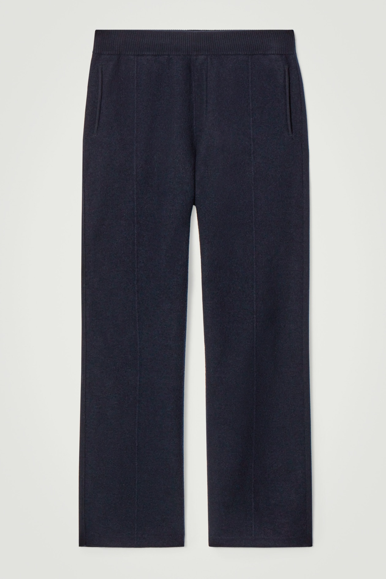 BOILED MERINO WOOL STRAIGHT-LEG TRACK PANTS - NAVY | COS AU
