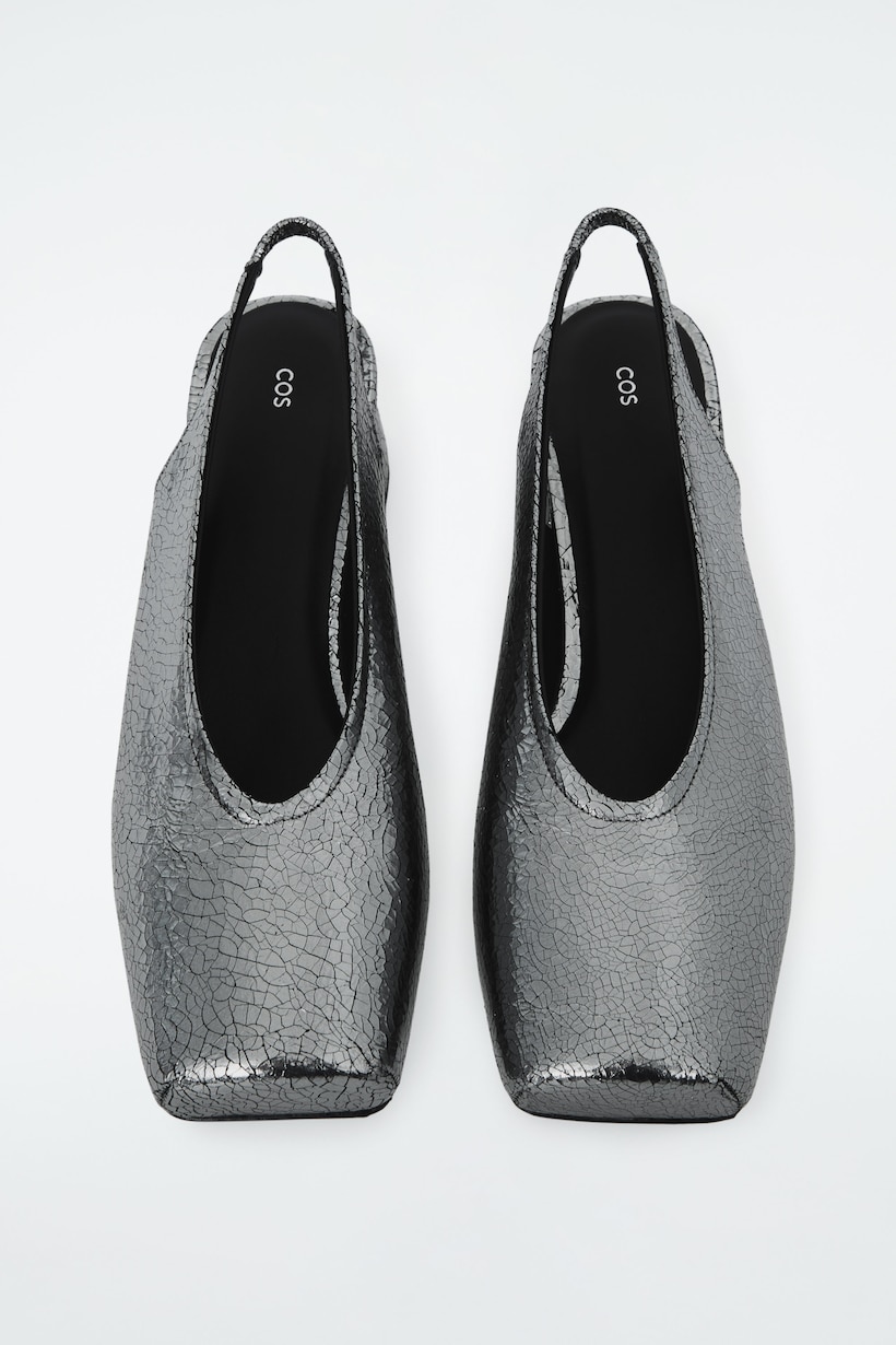 SQUARE-TOE LEATHER HEELED BALLET PUMPS - SILVER | COS AU