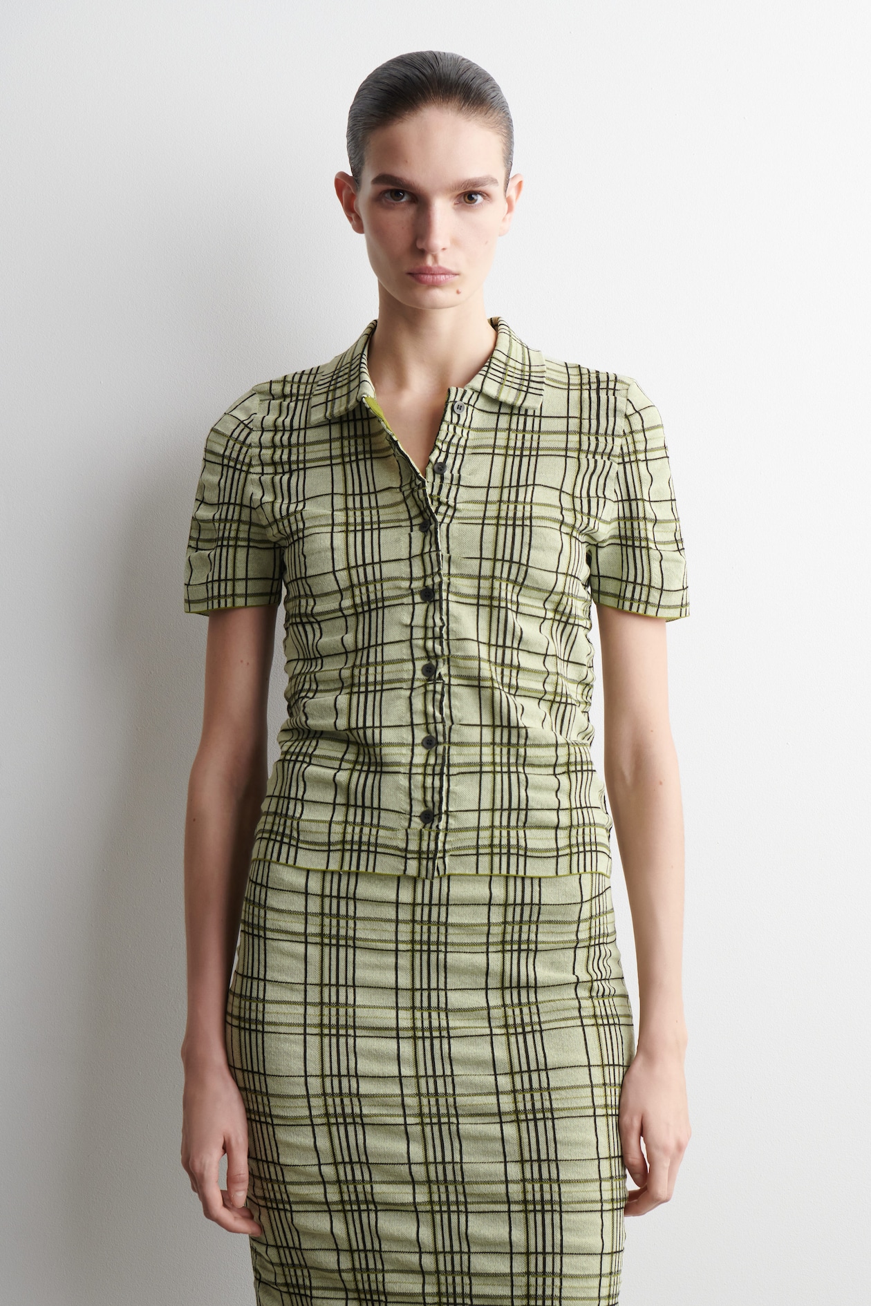CHECKED COTTON-JACQUARD SHIRT - GREEN / CHECKED | COS GB