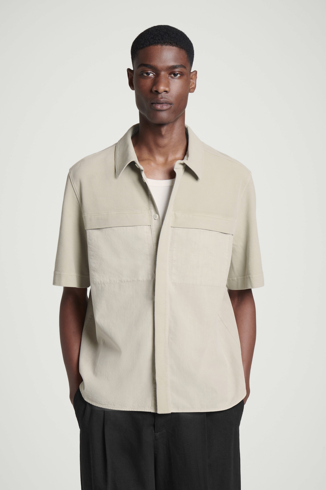 GARMENT-DYED PANELLED JERSEY SHIRT - MOLE | COS