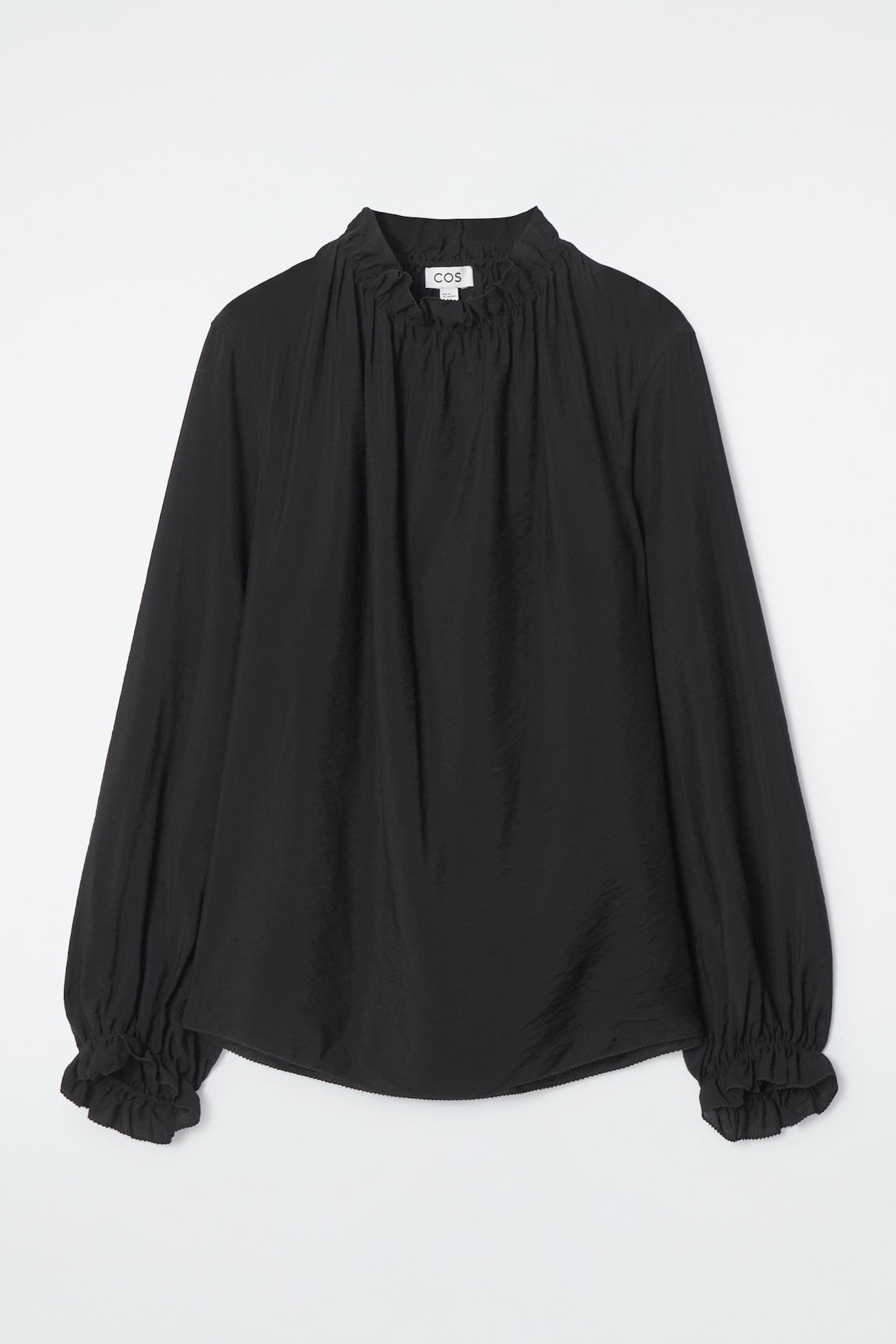RUFFLED HIGH-NECK BLOUSE - BLACK | COS