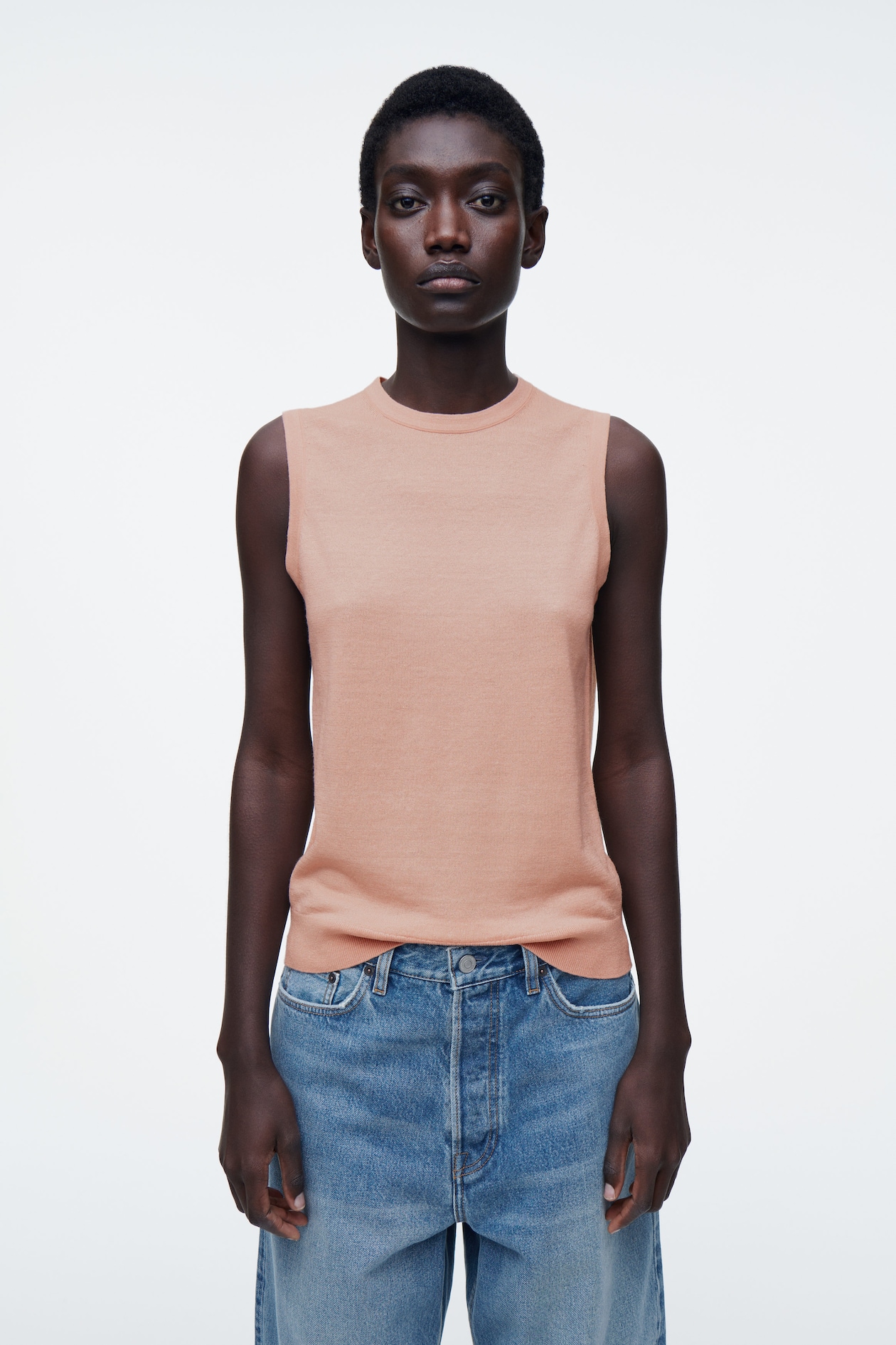 MERINO WOOL-LINEN BLEND TANK TOP - DUSTY PINK | COS