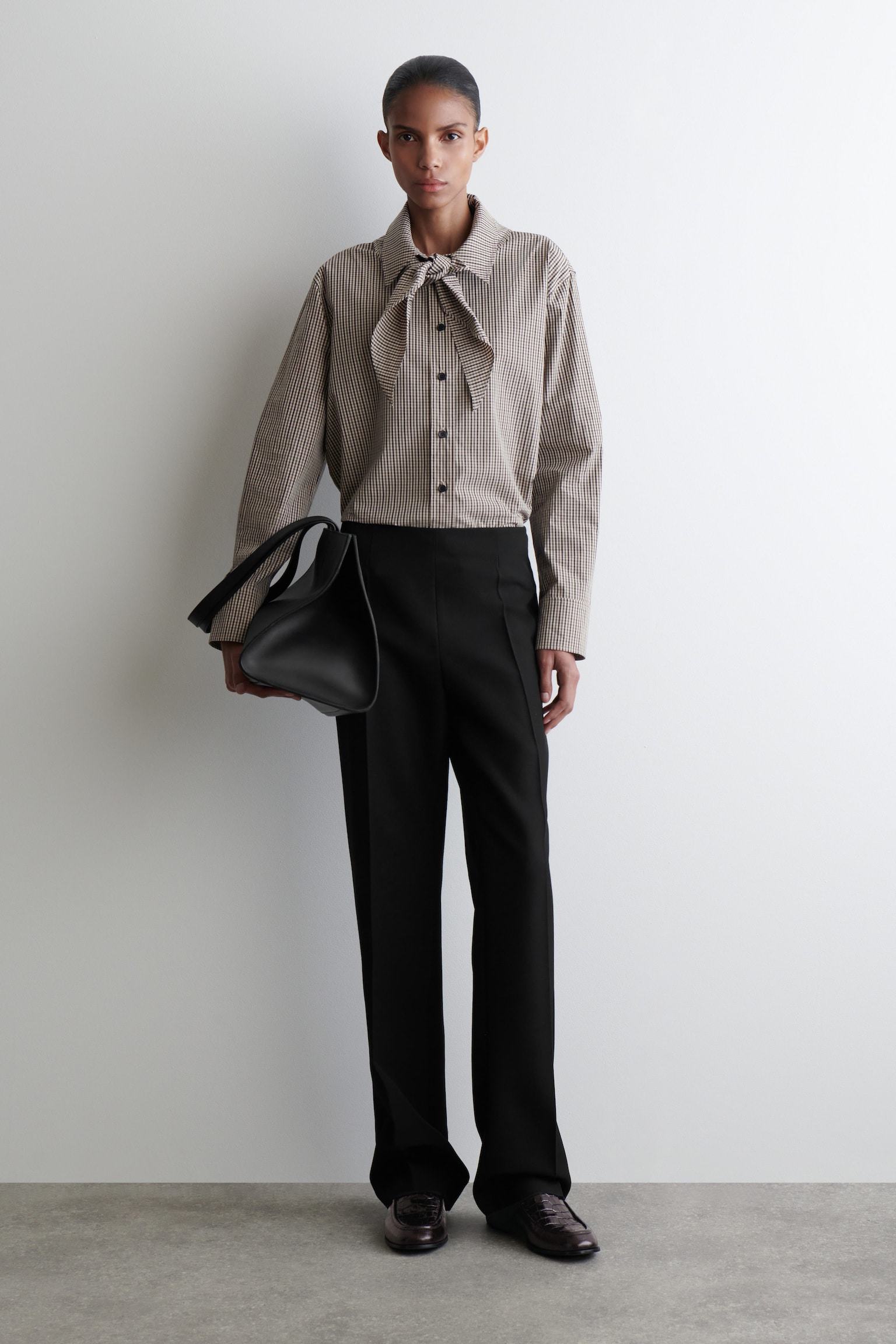 CHECKED SCARF-DETAIL SHIRT - BEIGE / CHECKED | COS